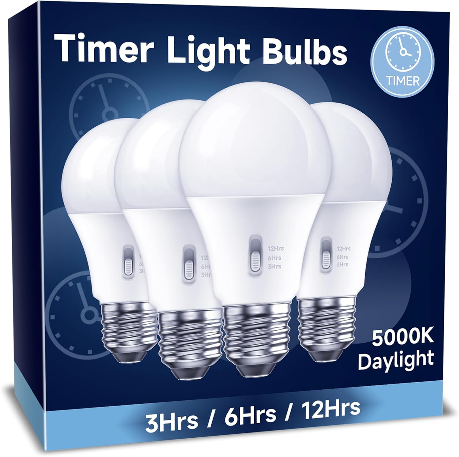 QYUN-Timer Led Light Bulbs 4 Pack, 13W (100W Equivalent) Led Bulb, Built-In Automatic Timer ...