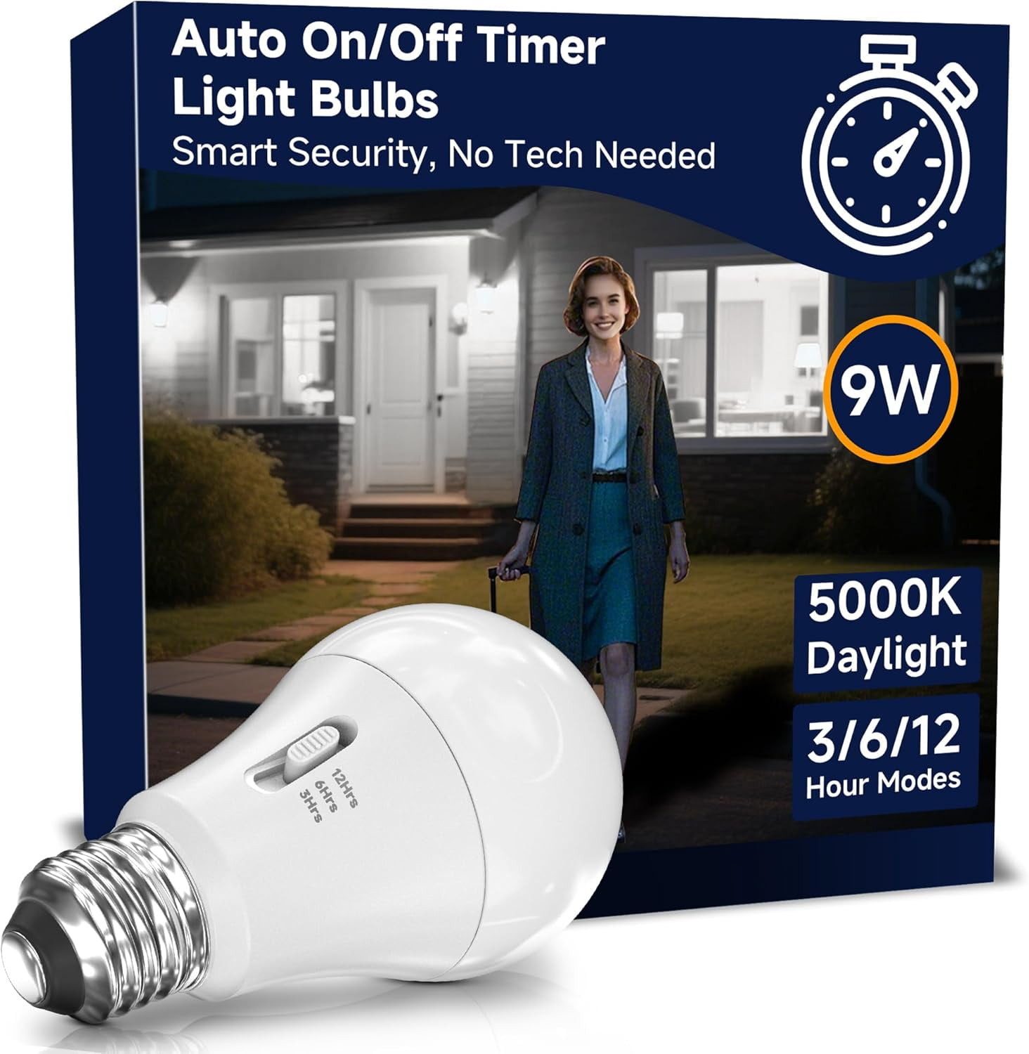 QYUN-Timer Light Bulbs: 9W (60W Equivalent) Led Bulb, Automatic Built-In Timer, 5000K Daylight ...