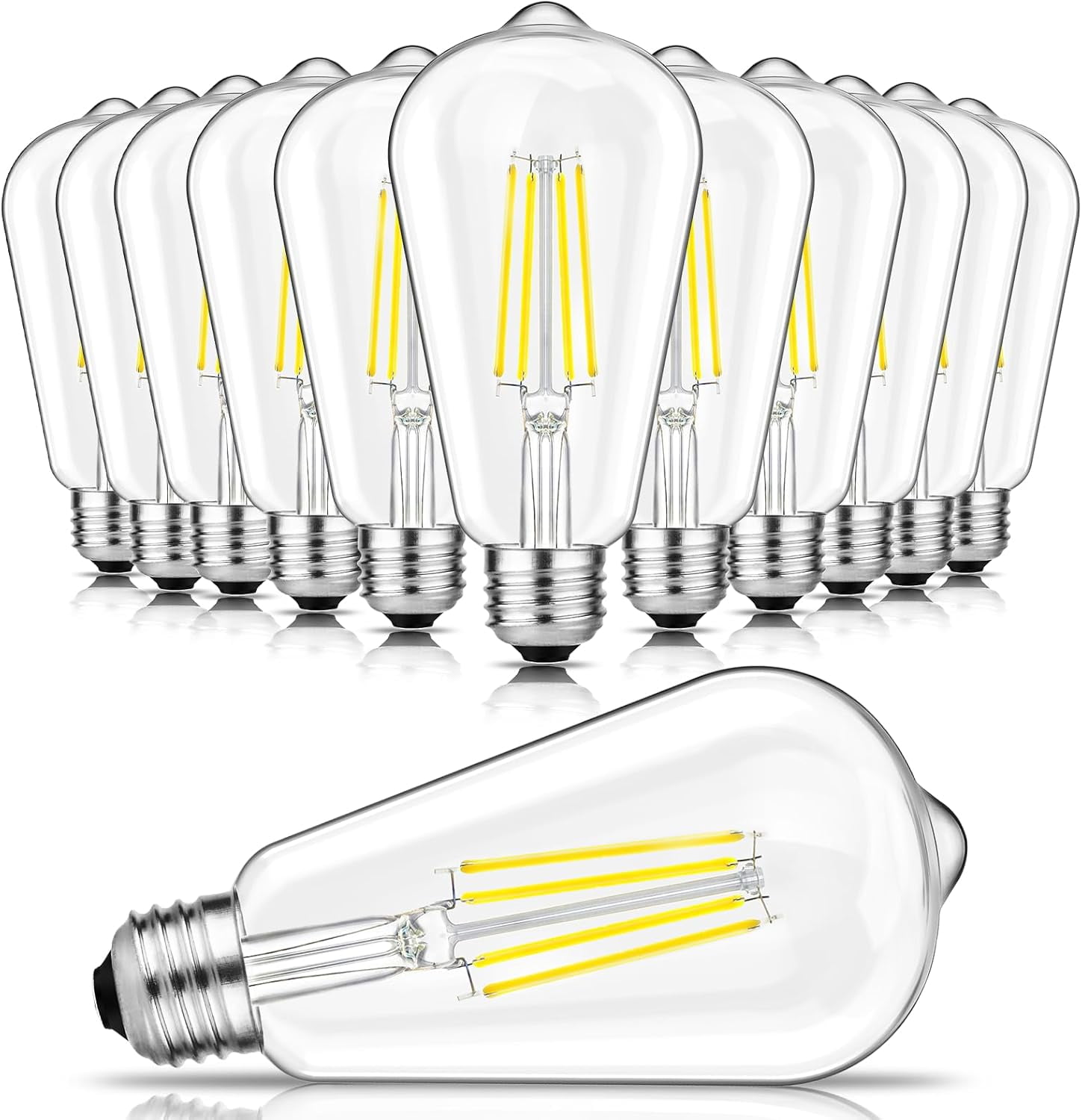 QYUN-Vintage Led Edison Bulbs 60W Equivalent, 6W St58 5000K Daylight White Antique Led Filament ...