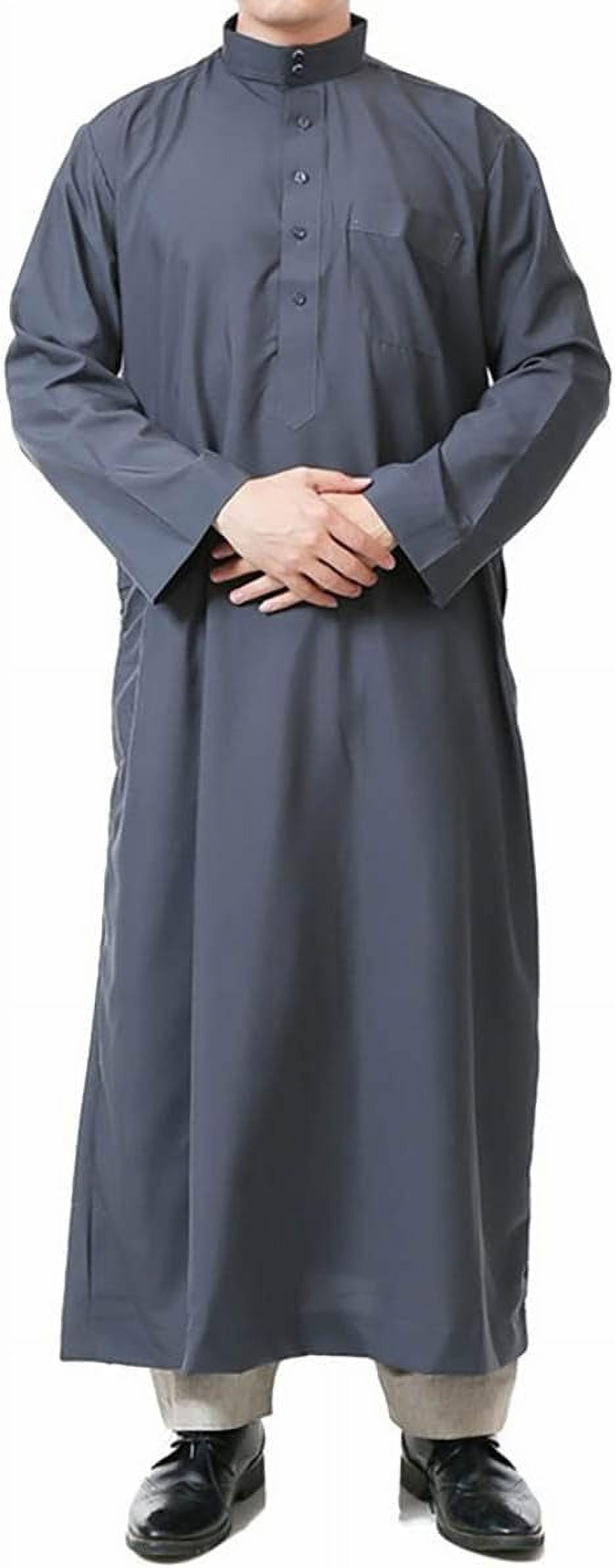 QYUU Men's Saudi Arabic Thobe Jubba Dishdasha Long Sleeve Robe Ramadan ...