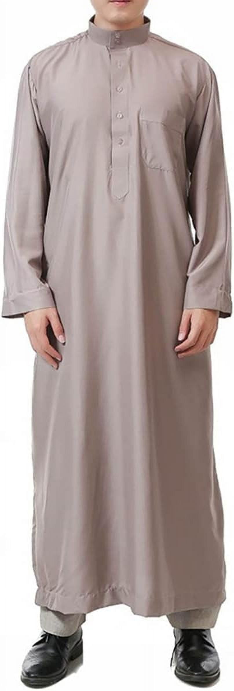 QYUU Men's Saudi Arabic Thobe Jubba Dishdasha Long Sleeve Robe Ramadan ...