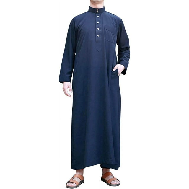 QYUU Men's Saudi Arabic Thobe Jubba Dishdasha Long Sleeve Robe Ramadan ...