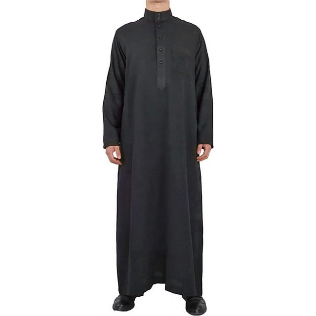 Qyuu Mens Saudi Arabic Thobe Jubba Dishdasha Long Sleeve Robe Ramadan