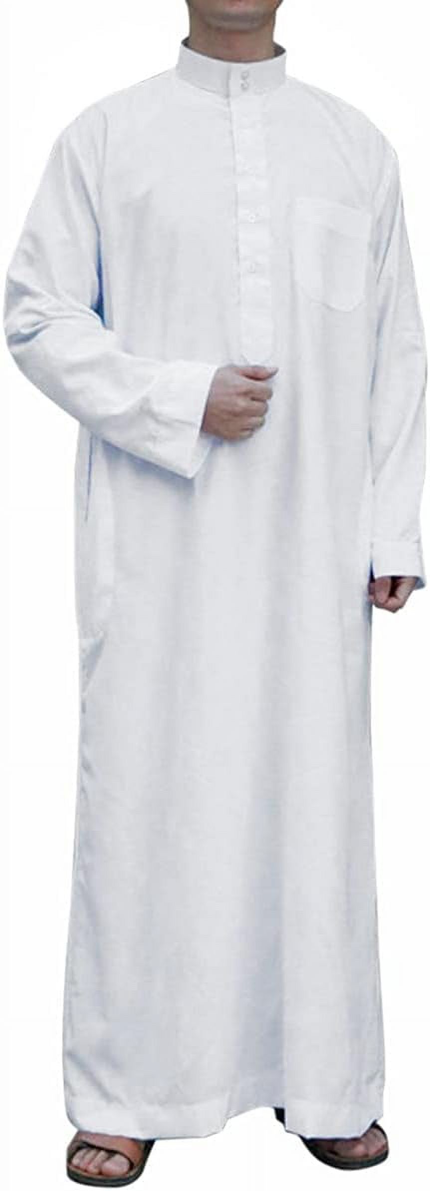 QYUU Men's Saudi Arabic Thobe Jubba Dishdasha Long Sleeve Robe Ramadan ...