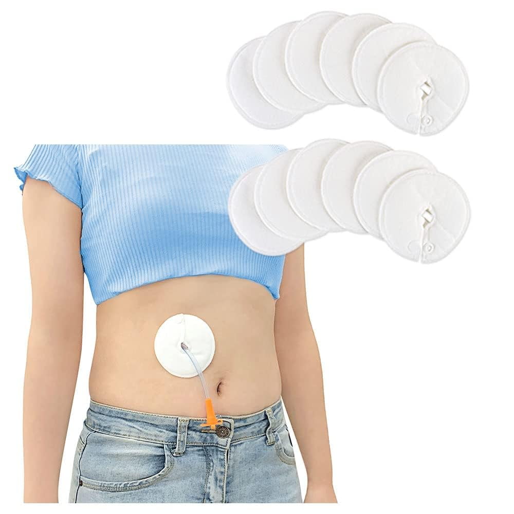 QYXJXY Absorbent Pads Feeding Tube Pad G Tubes Button Pads, White, (12 ...