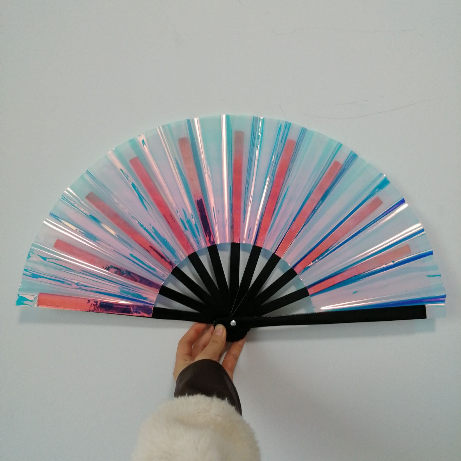 QYXQPYO Large Folding Hand Fan Laser Film Bamboo Fan Laser Rave Hand ...
