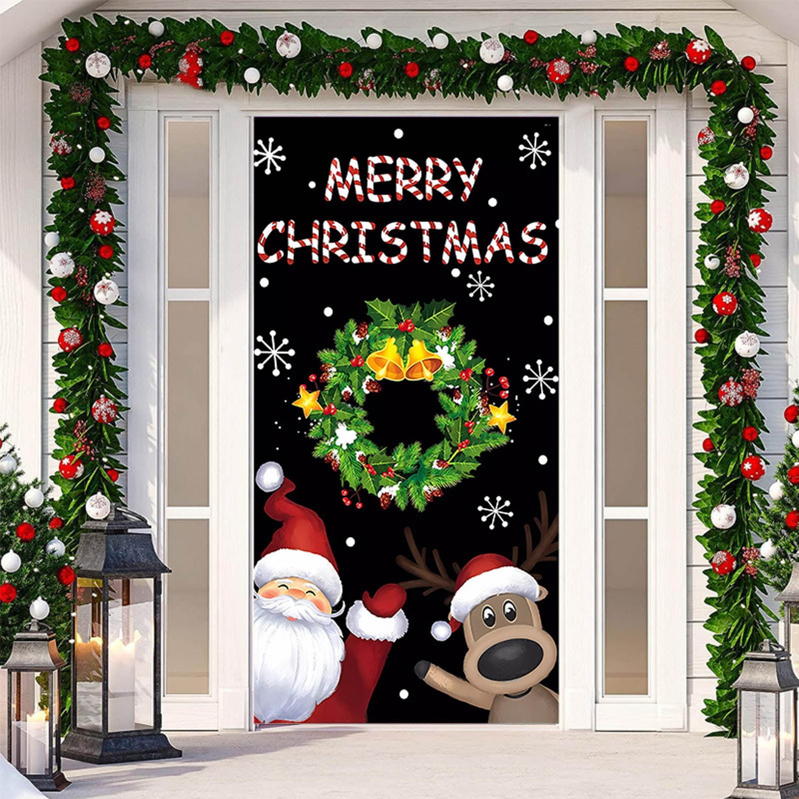 QYY Christmas Door Decoration Door Cover Hanging Cloth Holiday Party Layout Scene Background ...