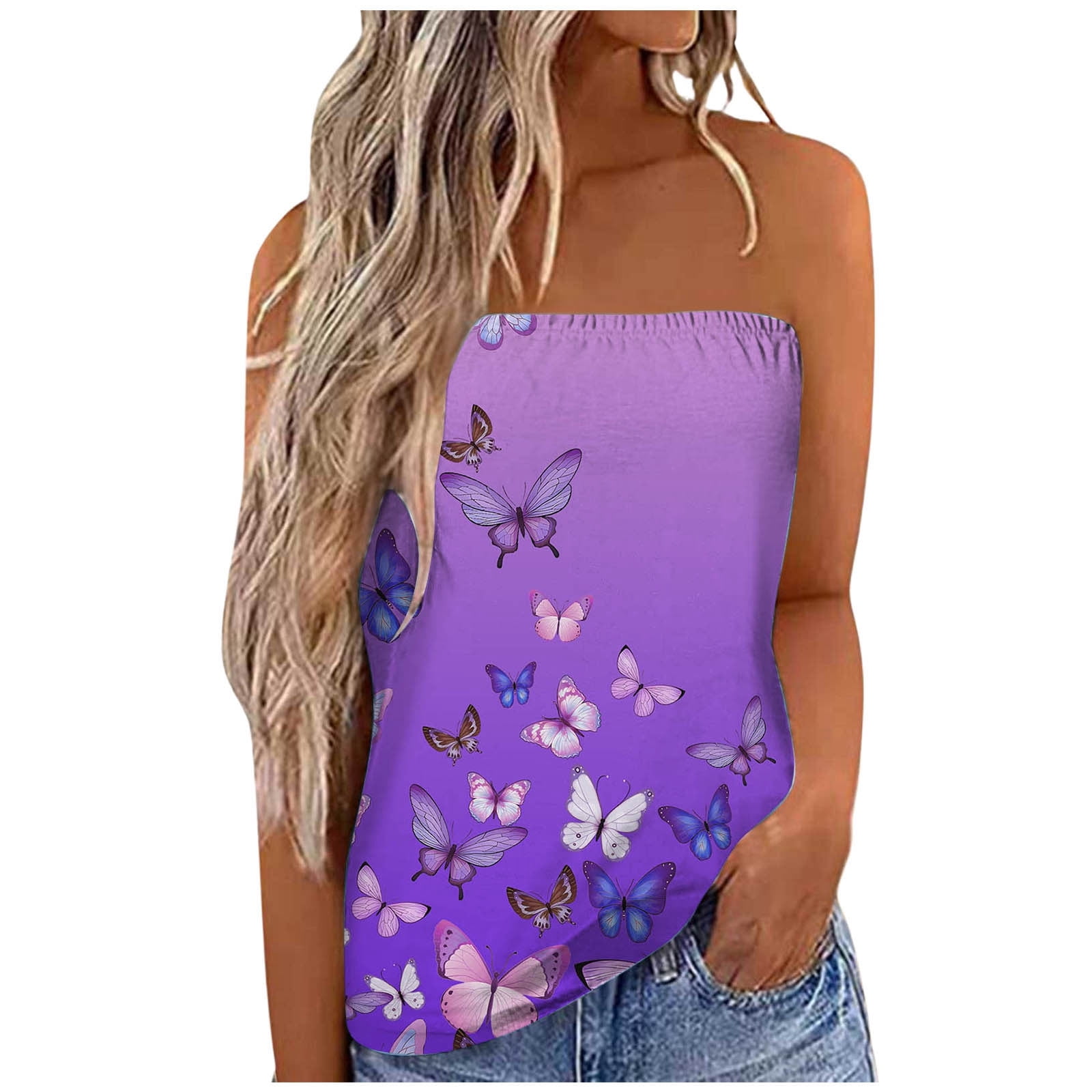 QYZEU Camisole Tops for Women Plus Size Basics Gradient Butterfly Print ...