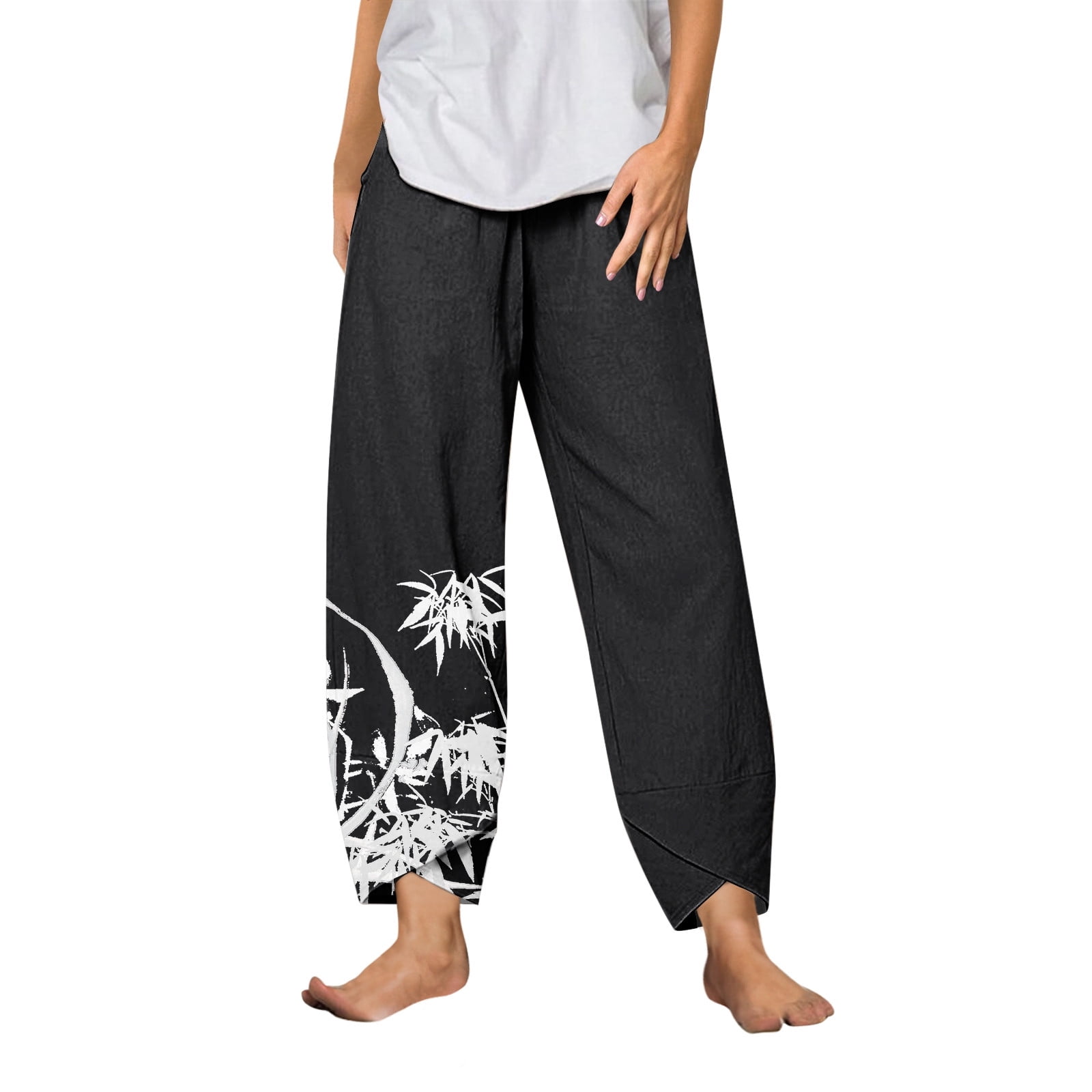 Qyzeu Palazzo Pants For Women Dressy Plus Size Graphic Irregular Loose