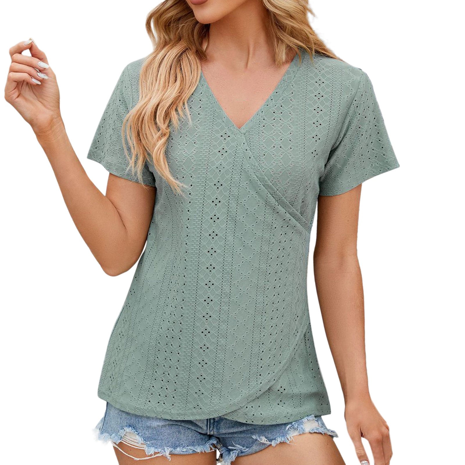 QYZEU Spring Tops for Women 2024 Trendy Loose Solid Color Tees Top ...