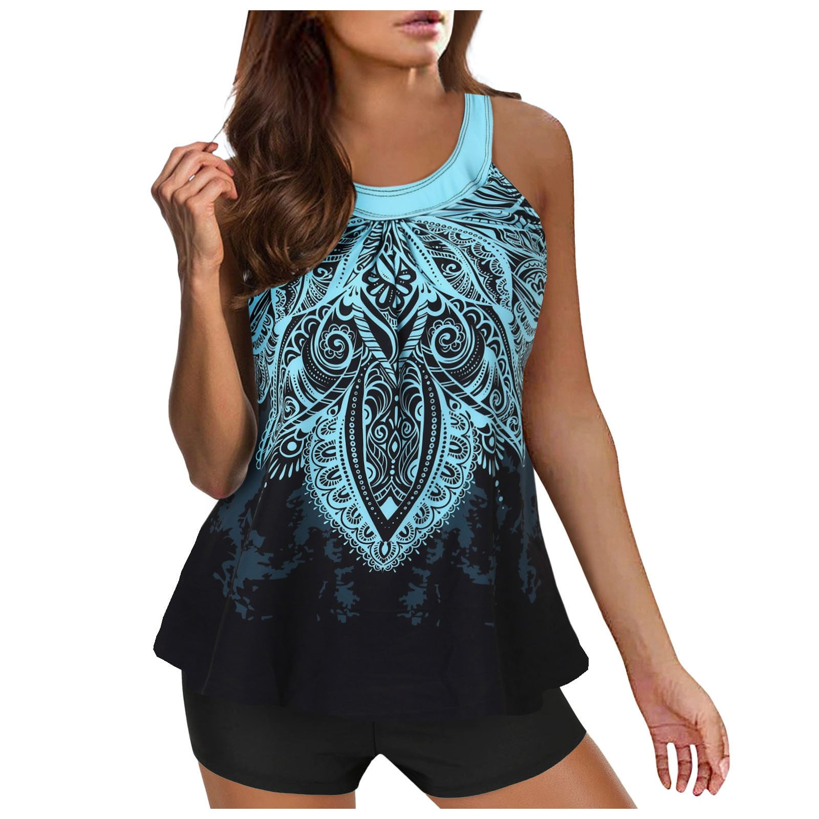 QYZEU Two Piece Swimsuit for Women Digital Print Swim Set Print Strap ...