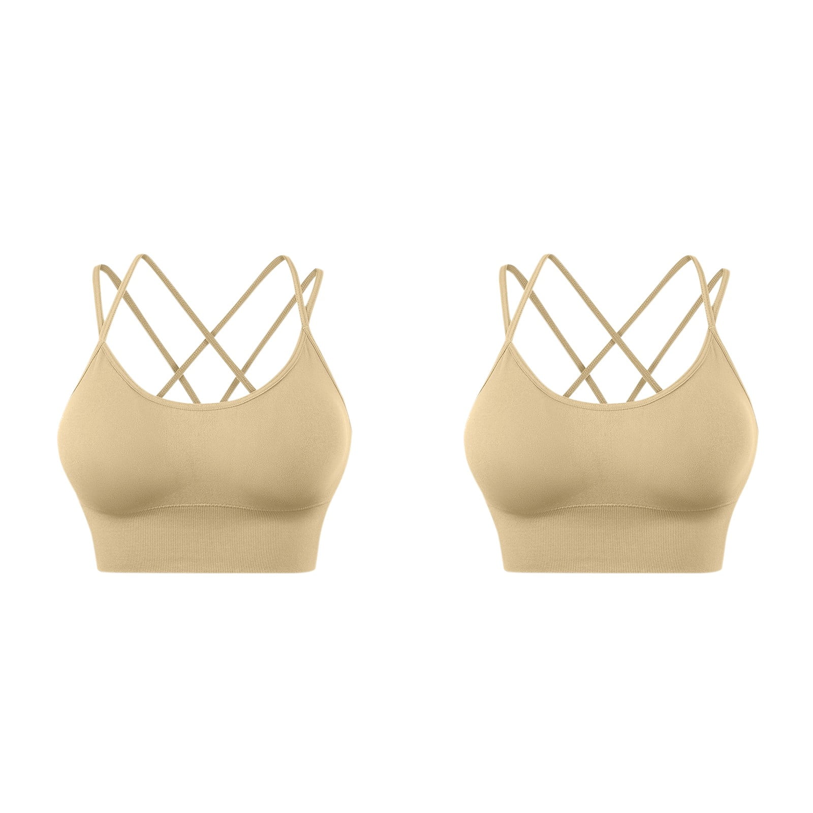 QYZEU Women Bra 2PC Cross Back Bras Padded Strappy Criss Cross Cropped ...