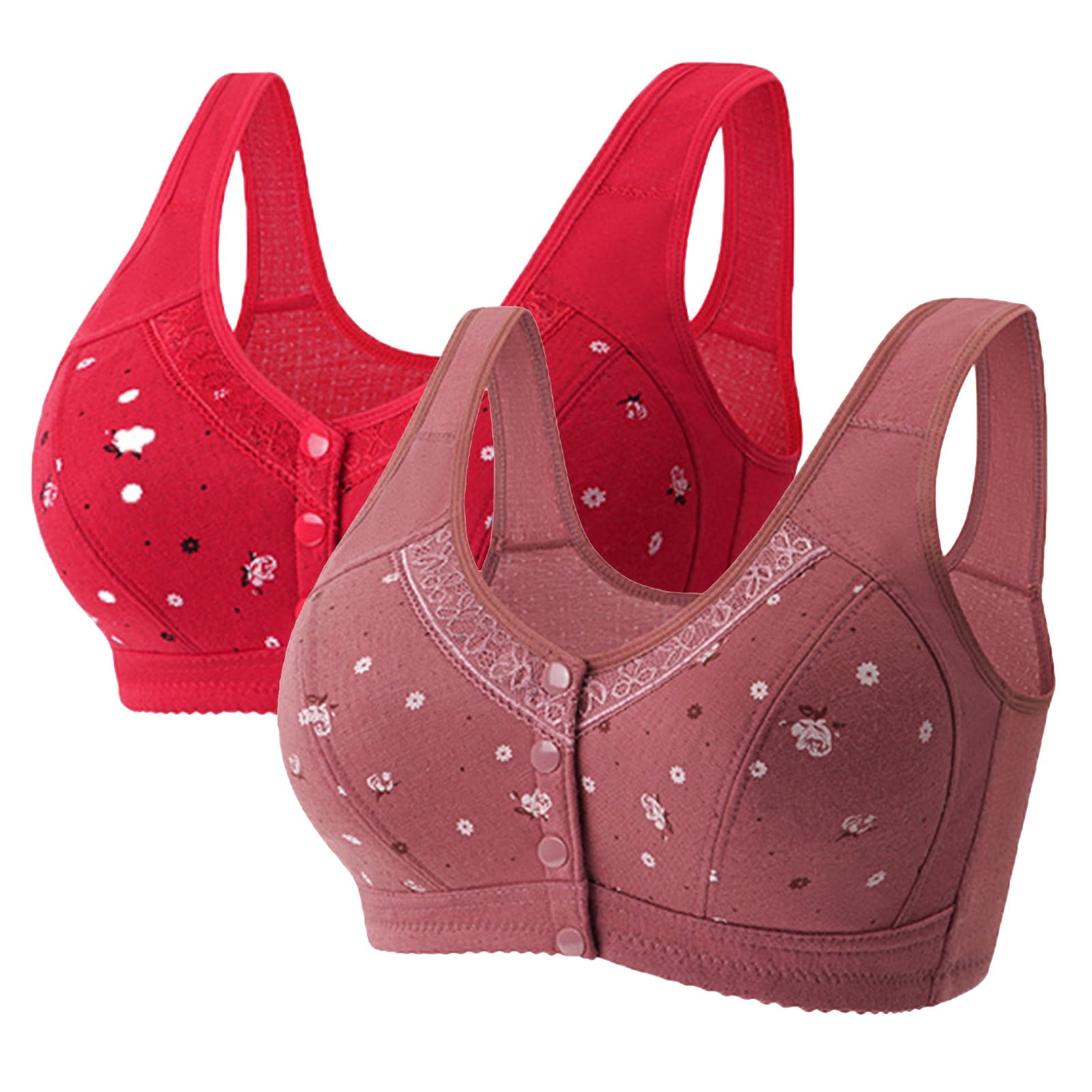 QYZEU Women Bras 2PC Front Side Buckle Lace Edge Wireless Movement ...