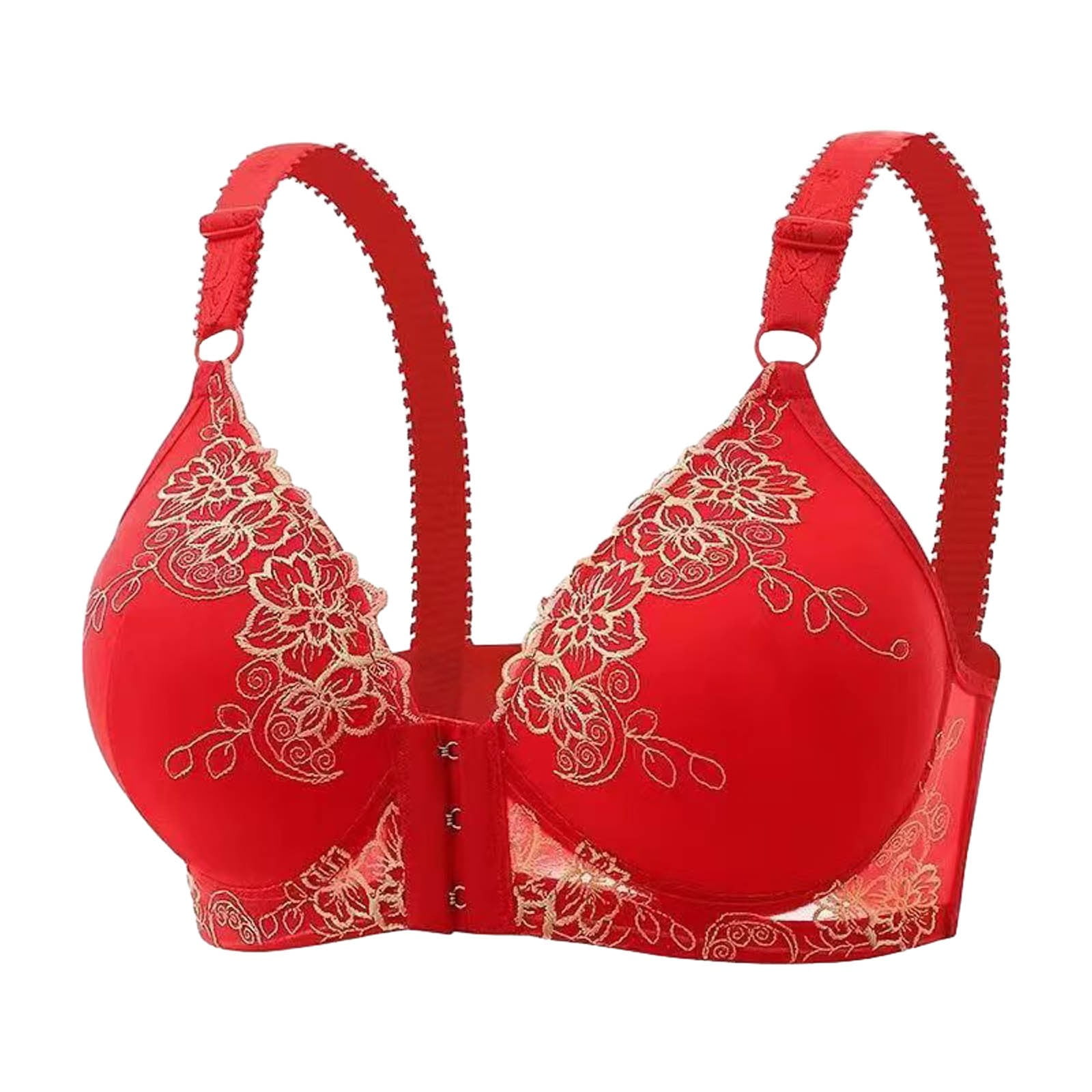 QYZEU Women Bras Wireless Push up Front Side Buckle Lace Edge Movement ...