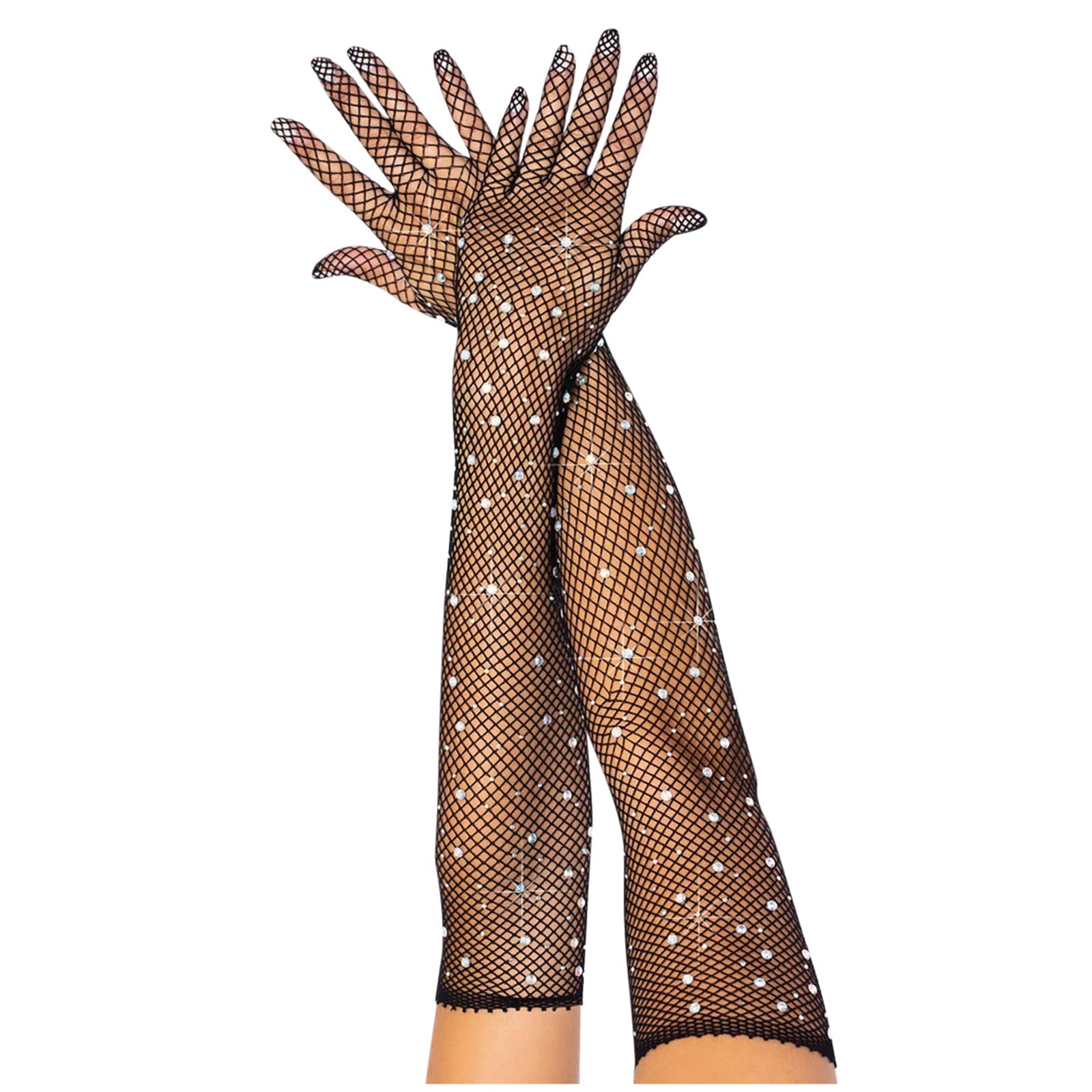 QYZEU Women Rhinestone Fishnet Gloves Stretchy Mesh Sparkly Glitter Arm ...