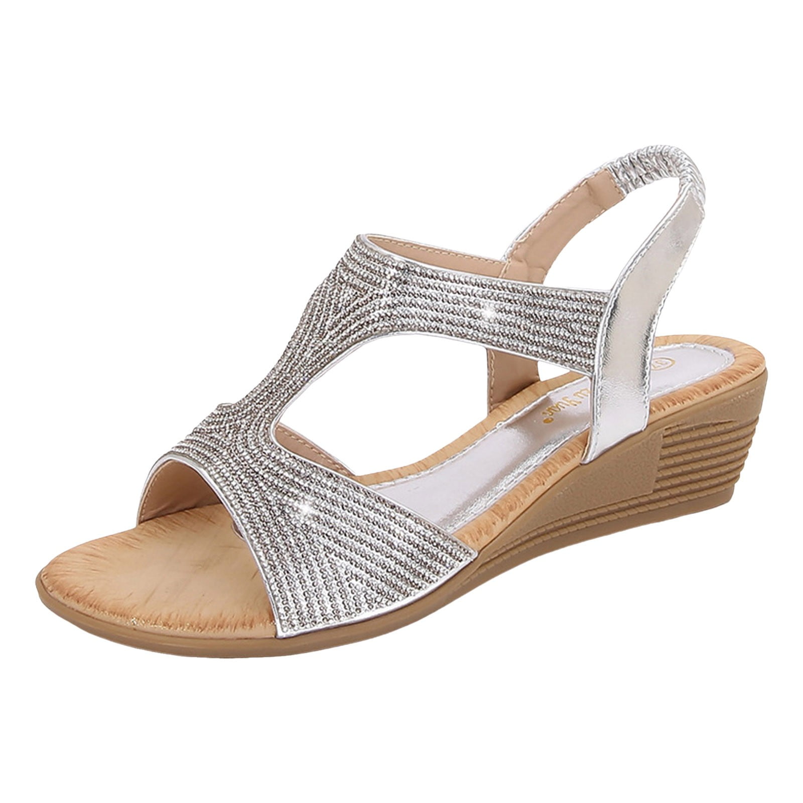 QYZEU Women Sandals Wedges Wide Sloping Heel Elastic Strap Sandals ...