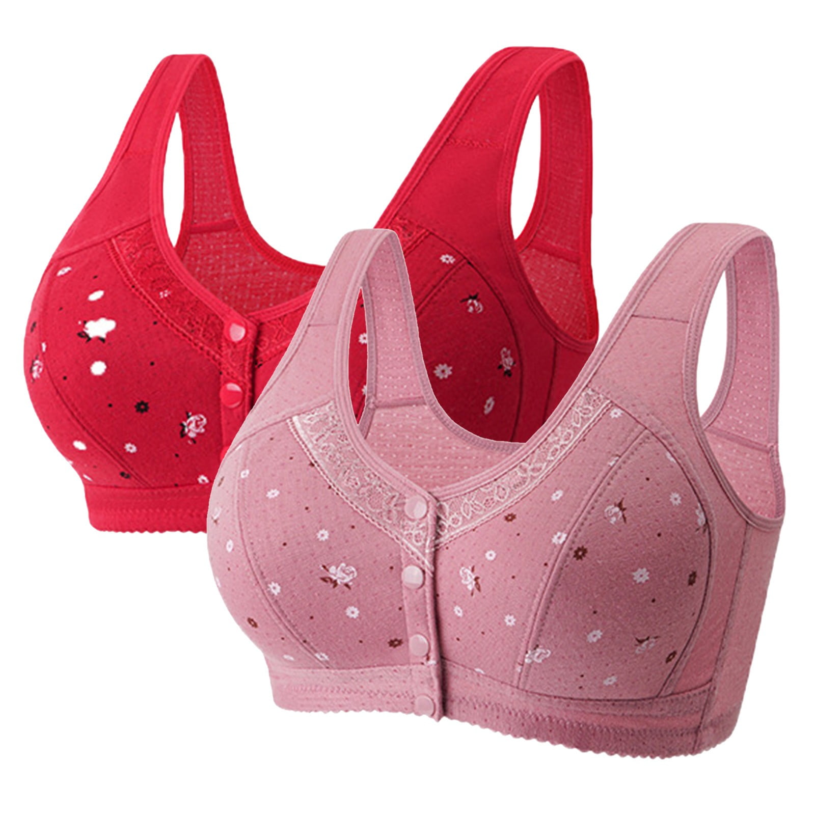 QYZEU Women's Bra 2PC Front Side Buckle Lace Edge Wireless Movement ...