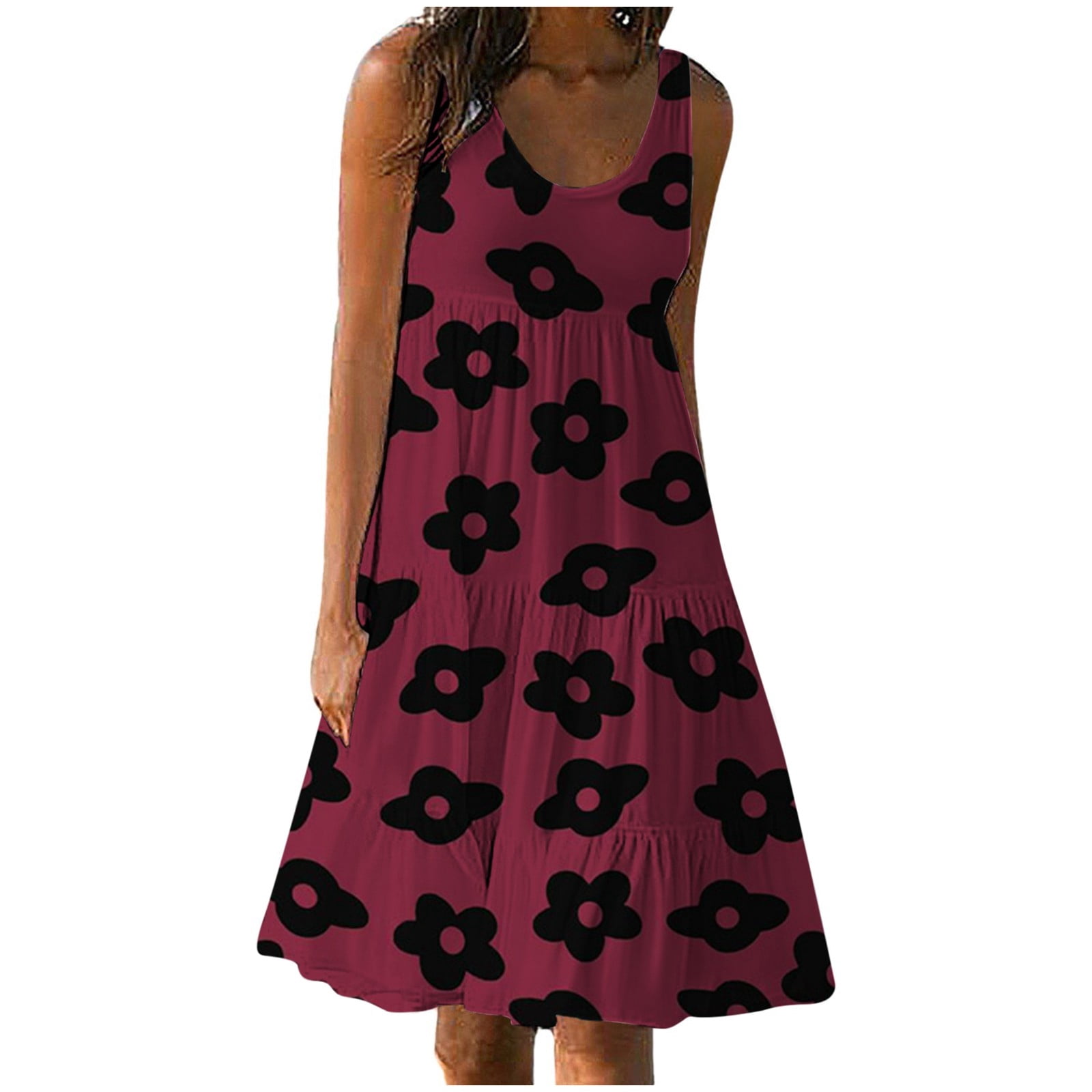 QYZEU Womens Dresses Summer Casual Dress Crew Neck Sleeveless Tank ...
