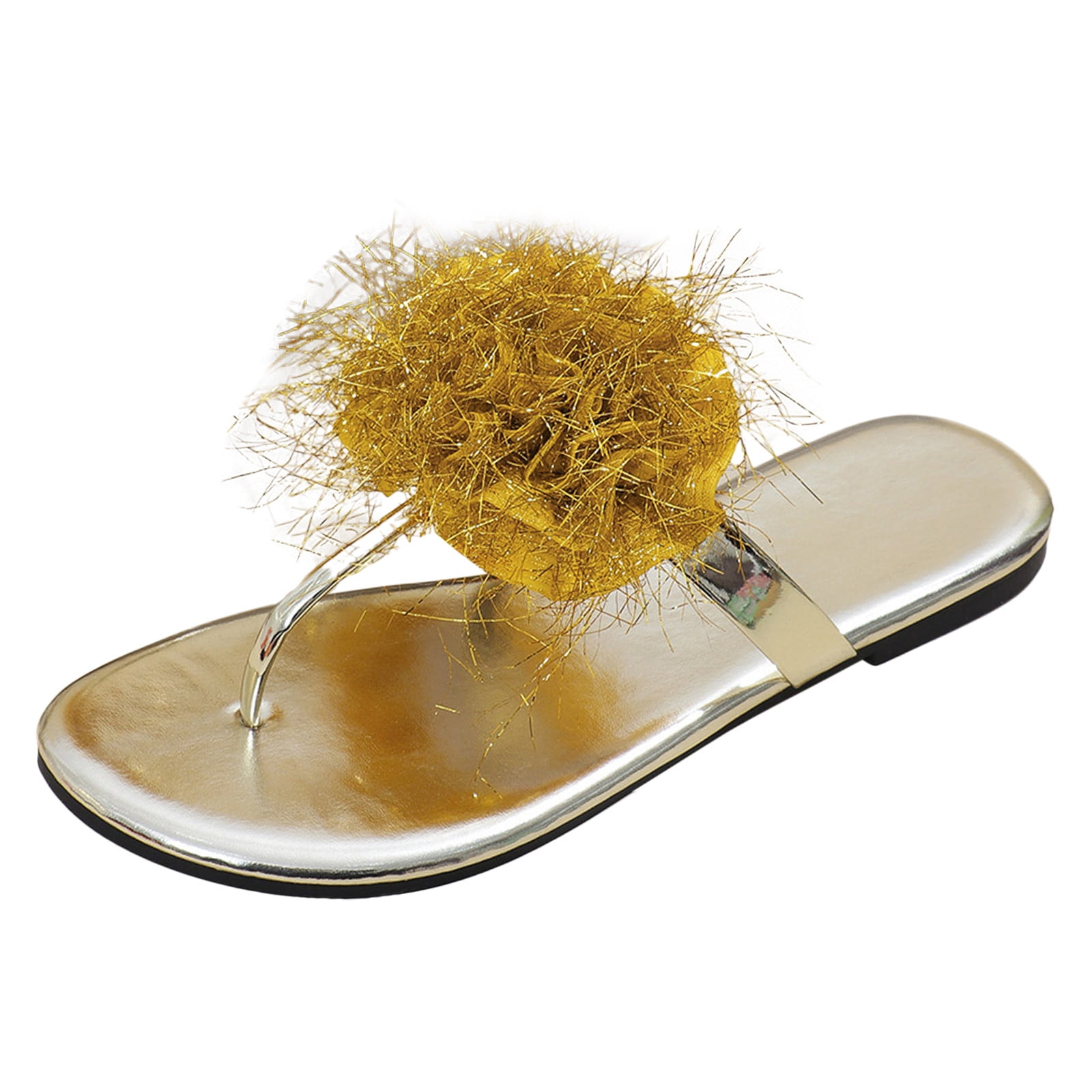 Qyzeu Womens Dressy Sandals Clip Toe Flat Sandals For Women Ladies Casual Glitter Flower Glossy