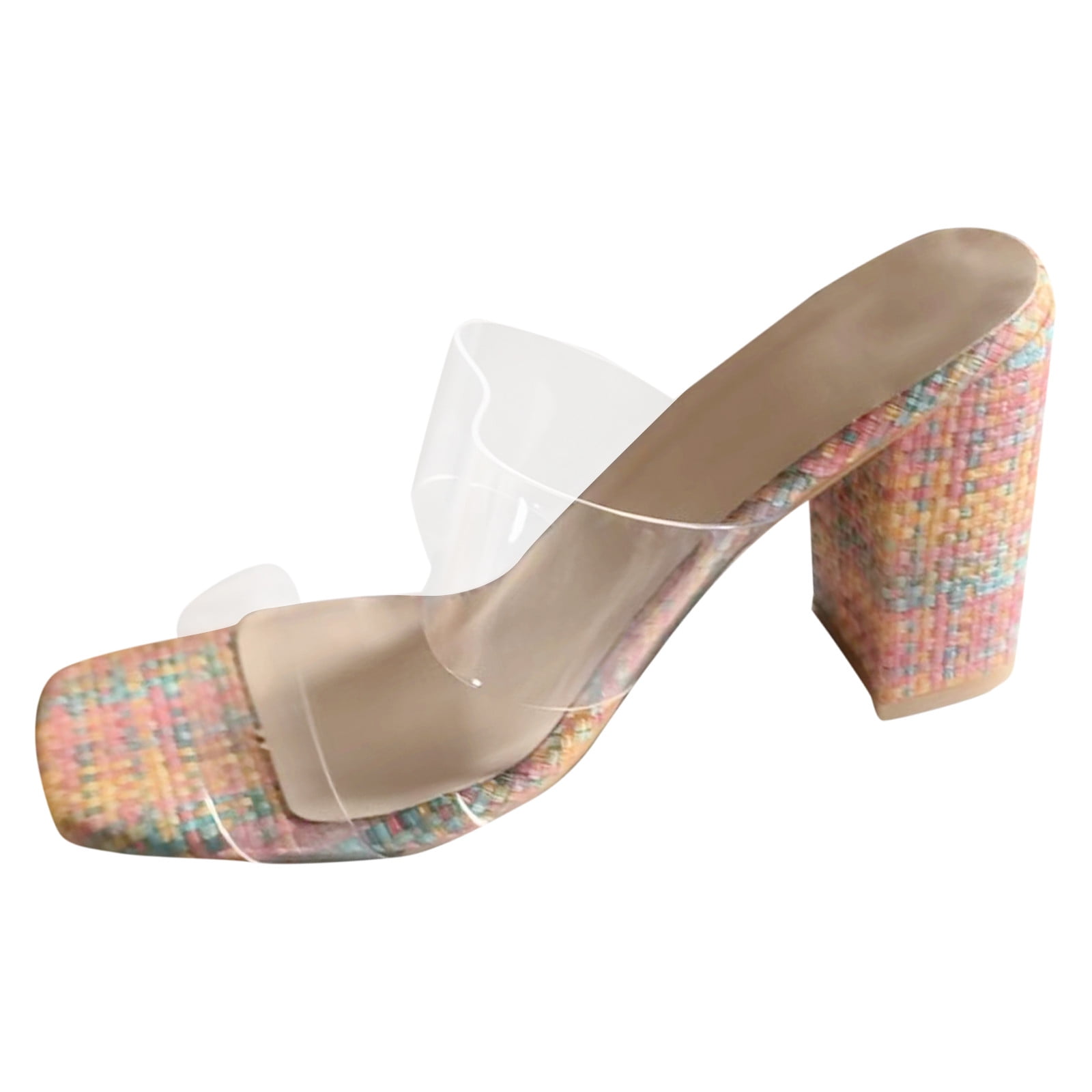 QYZEU Womens Dressy Sandals Womens Clear Strap Slide Sandals with Heel ...