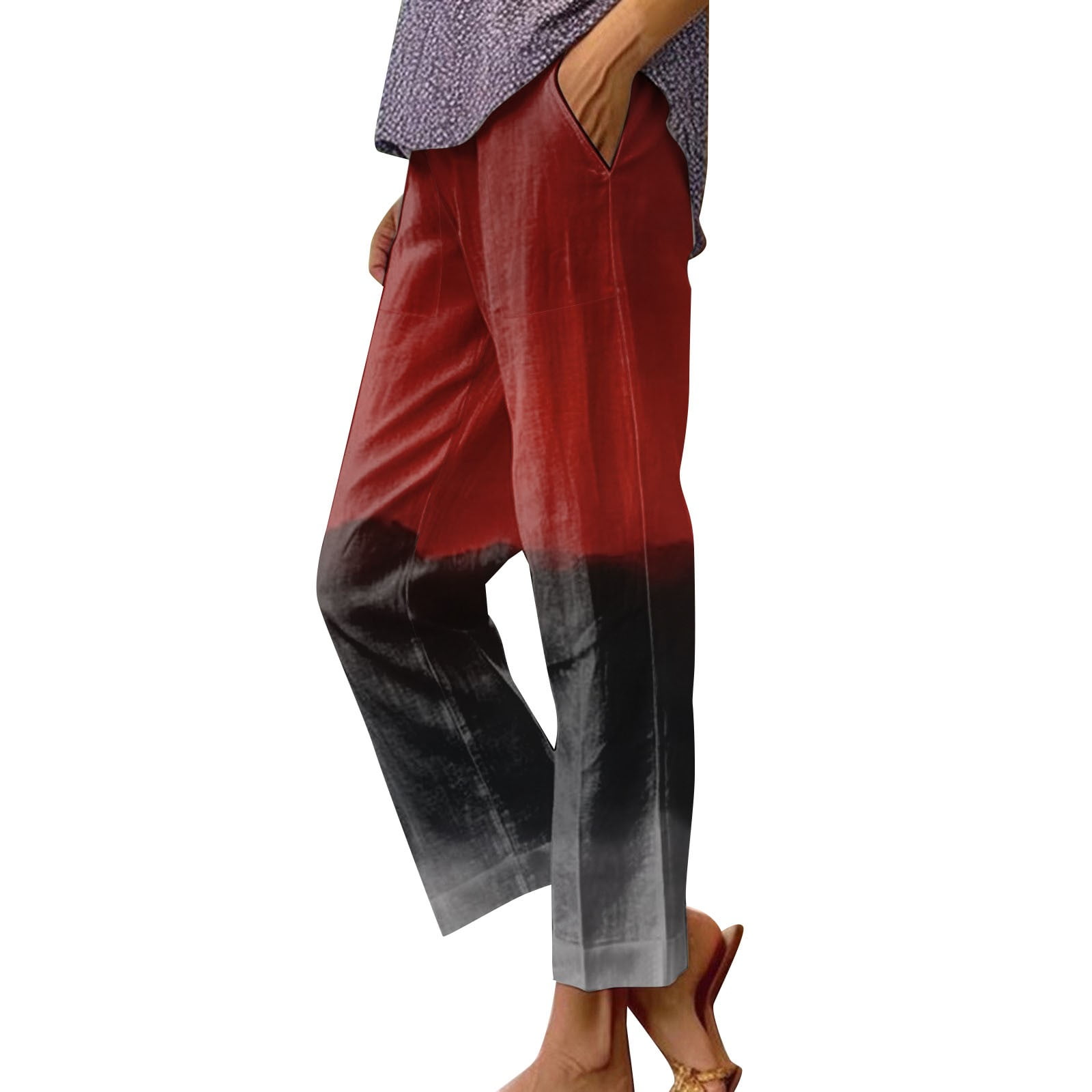 Qyzeu Womens Lounge Pants Set Gradient Pocket Straight Tube Trousers
