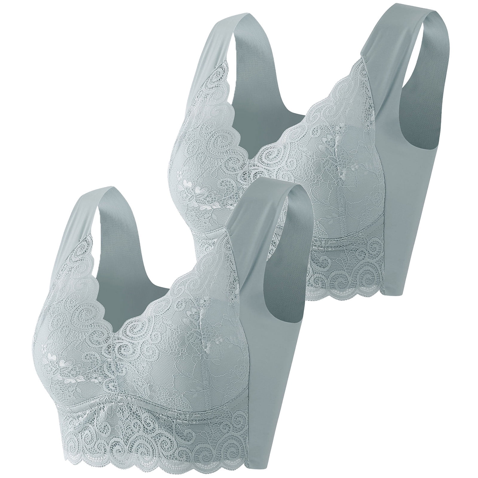 QYZEU Womens Sports Bras High Support Wireless 2 Pieces Lace Bra ...