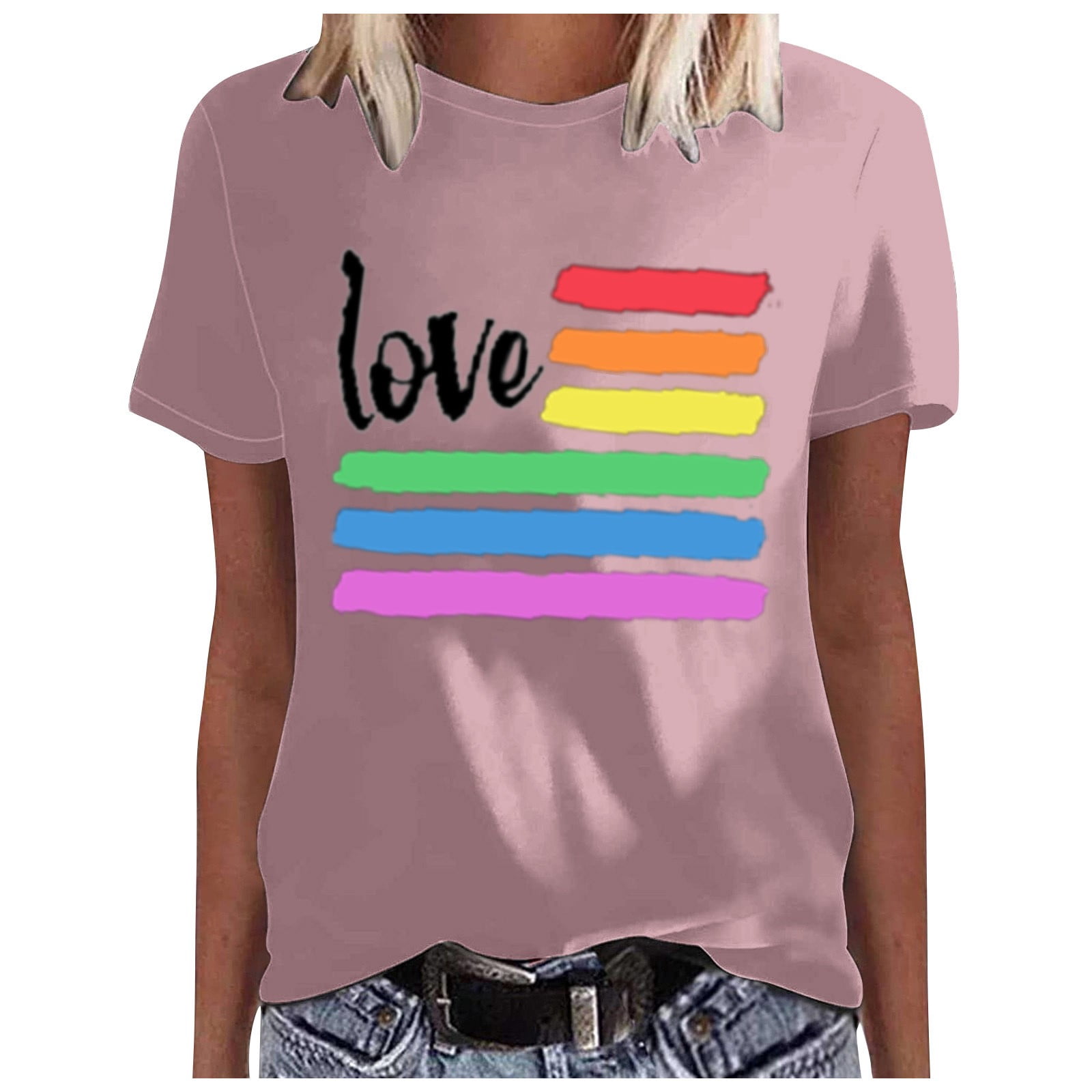 QYZEU Womens T Shirts Short Sleeve Colorful Shirt Outfits Rainbows ...