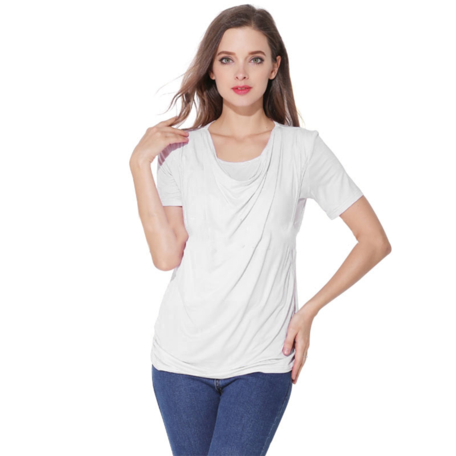 QYZEU Womens Tops Solid Color U Neck Tee Shirt Casual Short Sleeve T ...