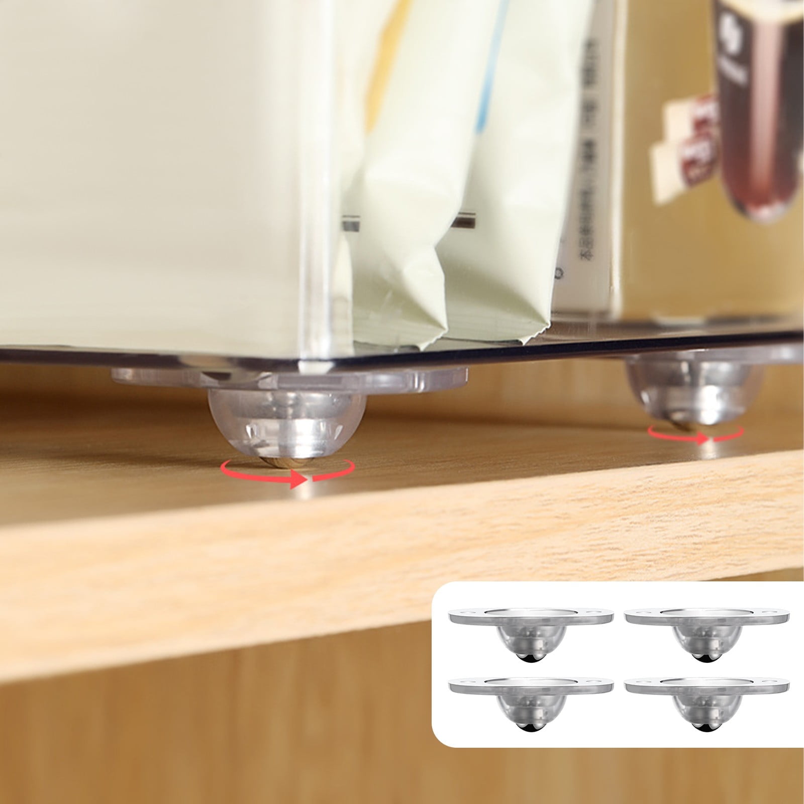 QZB 4psc Adhesive Trash Can Universal Pulley Base Roller Ball Basket Wheel Furniture Organiser ...