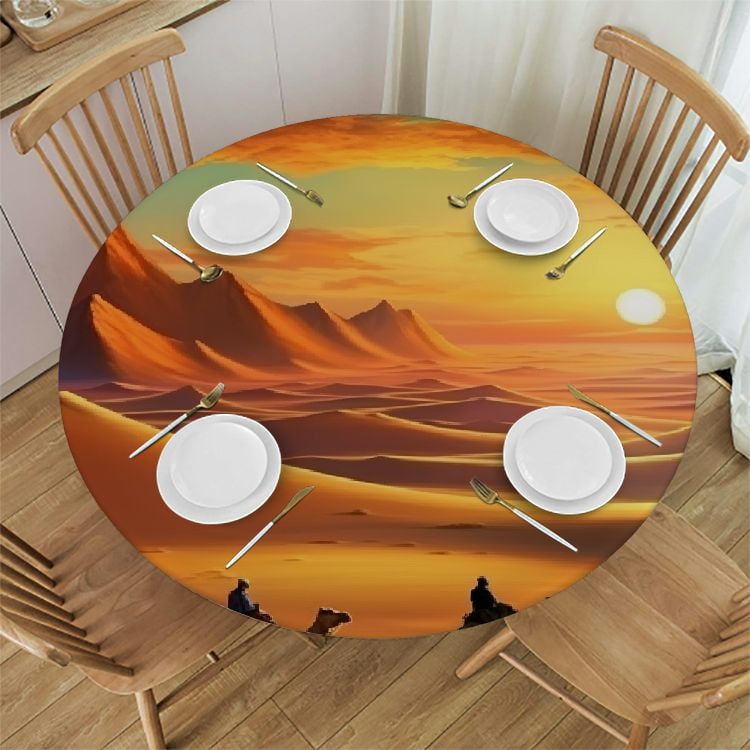 QZHH Camels Sunset Desert Round Tablecloth 100% Polyester Fiber ...