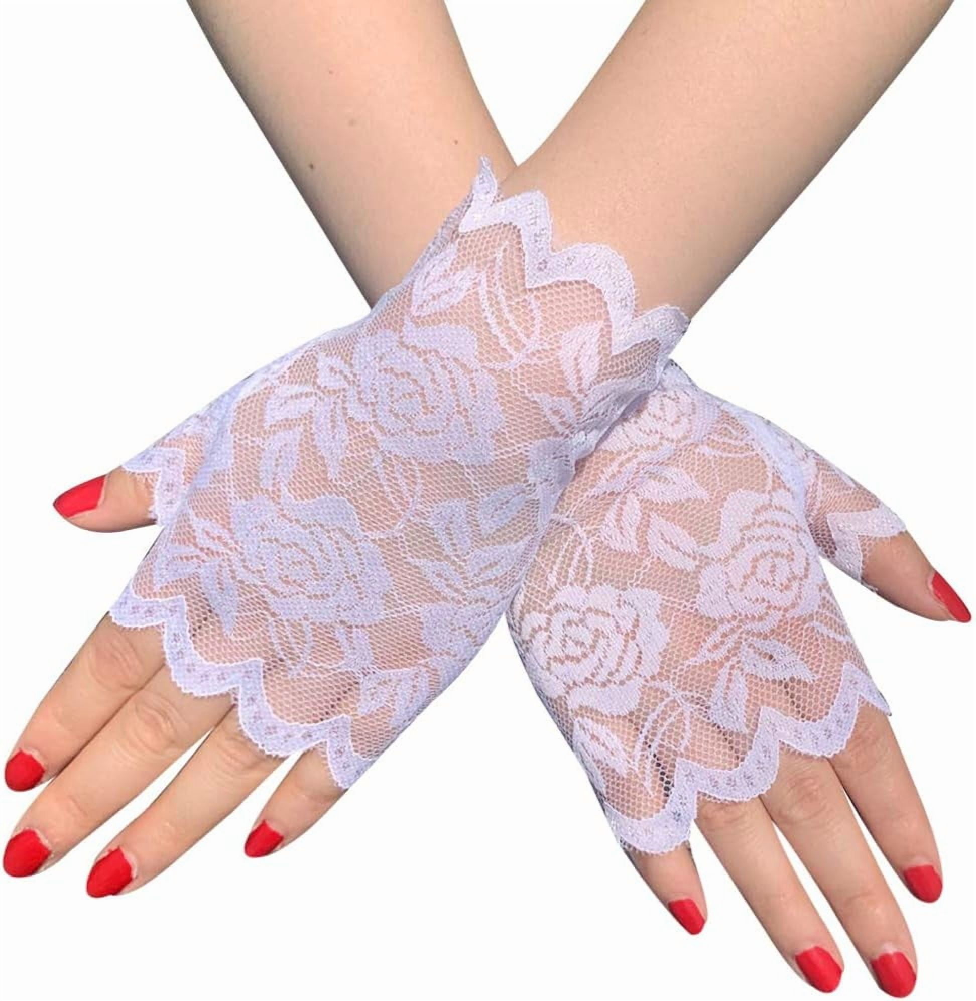QZLGJL Women Short Lace Fingerless Gloves Sunscreen Bridal Wrist Flower Mittens Operas Evening ...