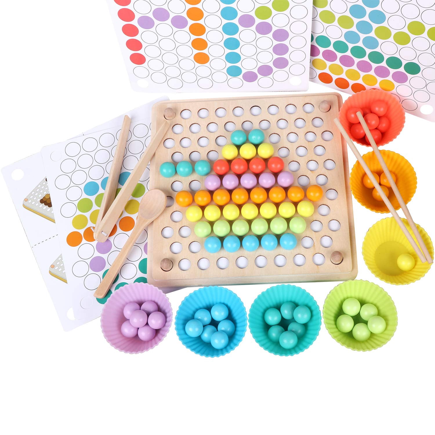 QZMTOY Wooden Peg Board MMF7 Beads Game, Learning Montessori Sorting ...