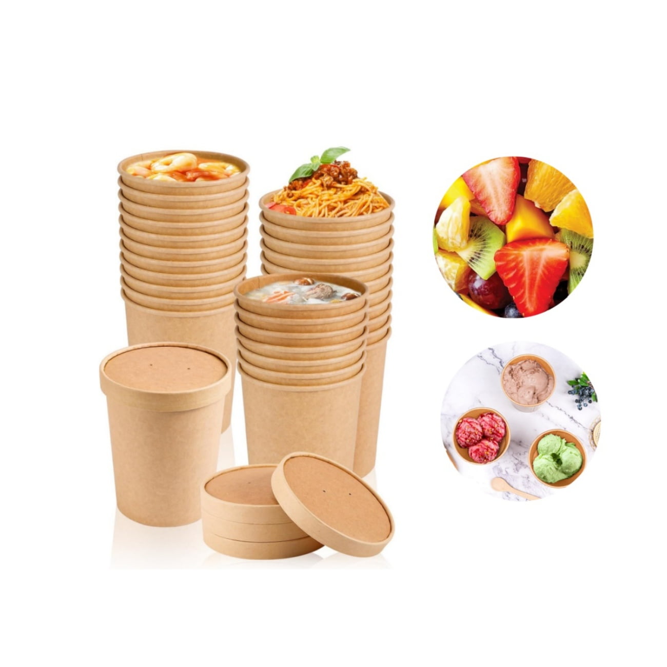 QZS 16oz Kraft Paper Bowls,20Pcs Disposable Paper Soup Containers for ...