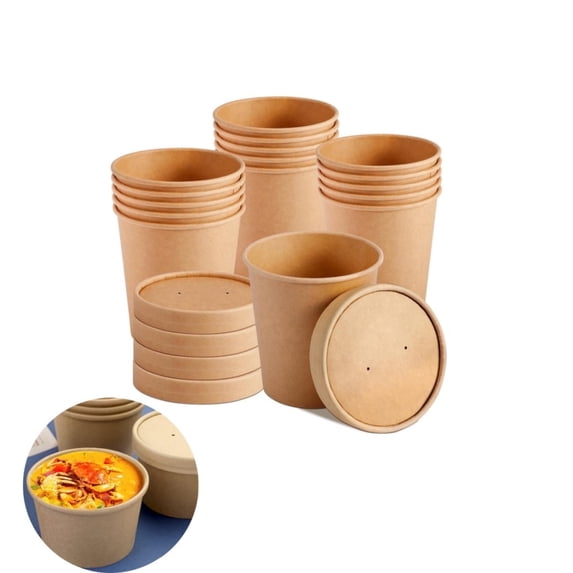 QZS 20 Pack Paper Soup Bowls,12oz Disposable Kraft Paper Soup Bowls ...