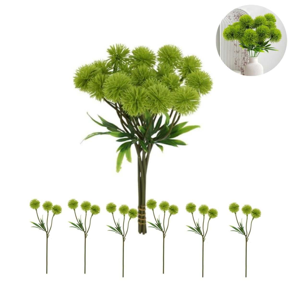 QZS 3.9x10.6In Artificial Dandelions,Green Reusable Fake Plants Bouquet ...