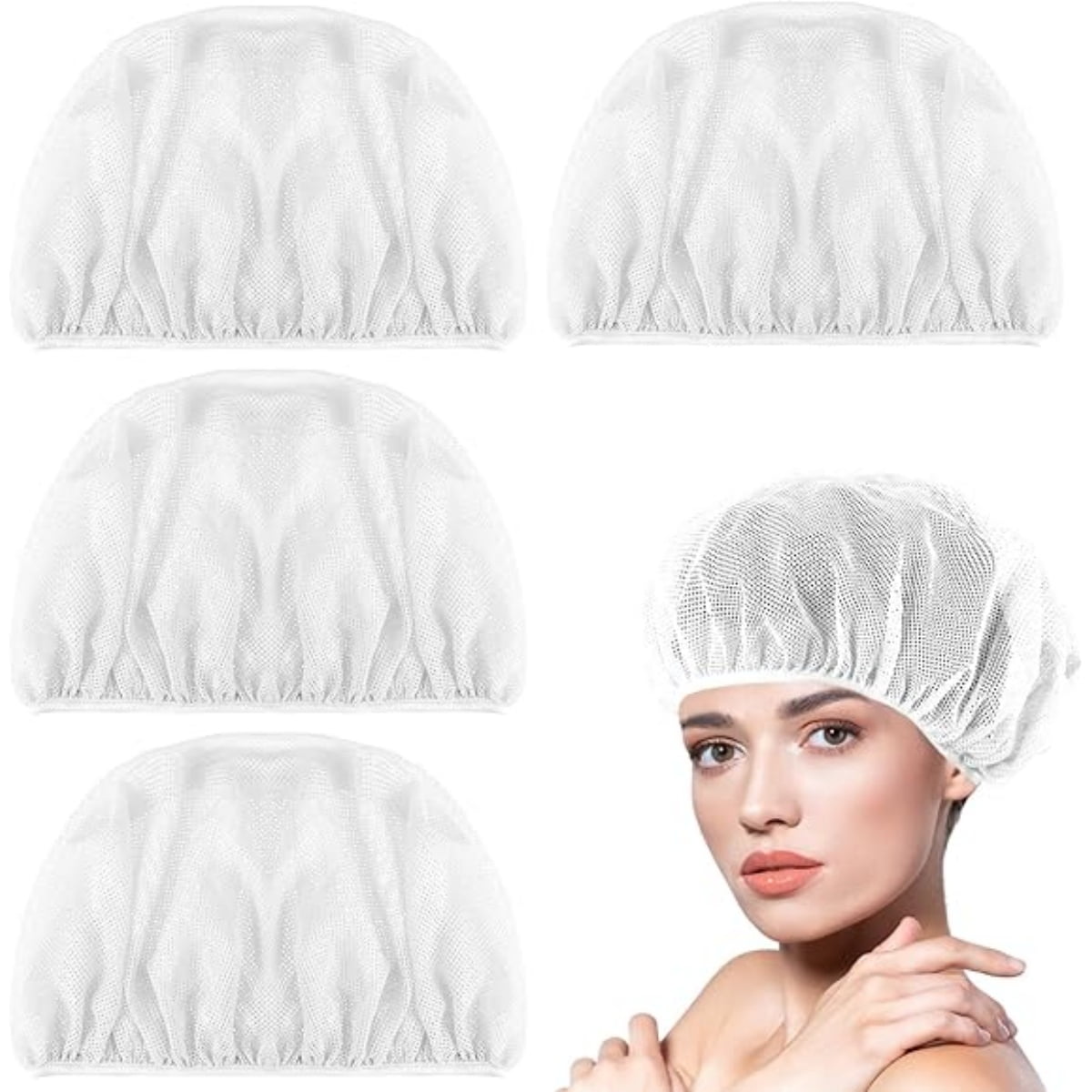QZS 4Pcs Sleeping Hair Nets Bonnets,Elastic Band Bath Hair Hats,White ...