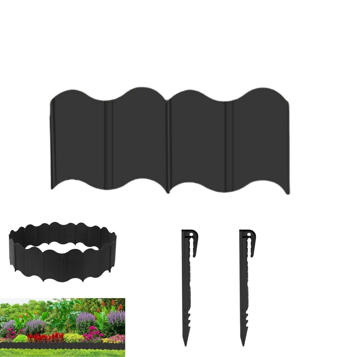 QZS Durable Black Plastic Edging,Set of 20 Durable Plastic Lawn Edging ...