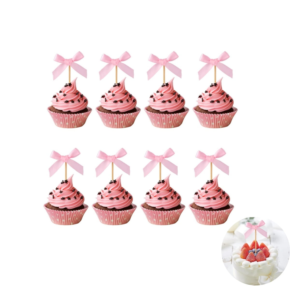 QZS Pink Bow Cupcake Toppers,Pack of 48 Bow Paper Cupcake Topper for ...