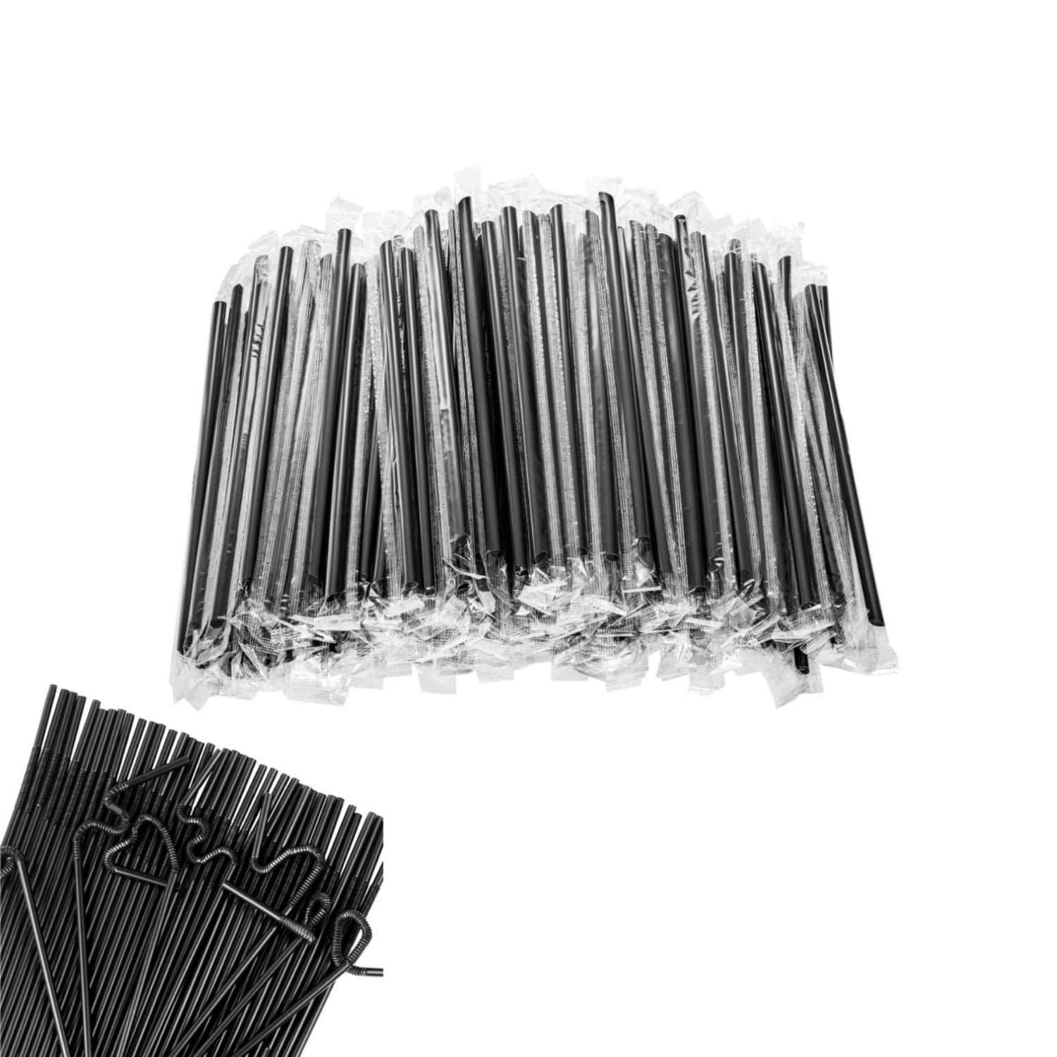 QZS Set of 100 Black Bendy Straws,10.24x0.24In Portable Flexible ...