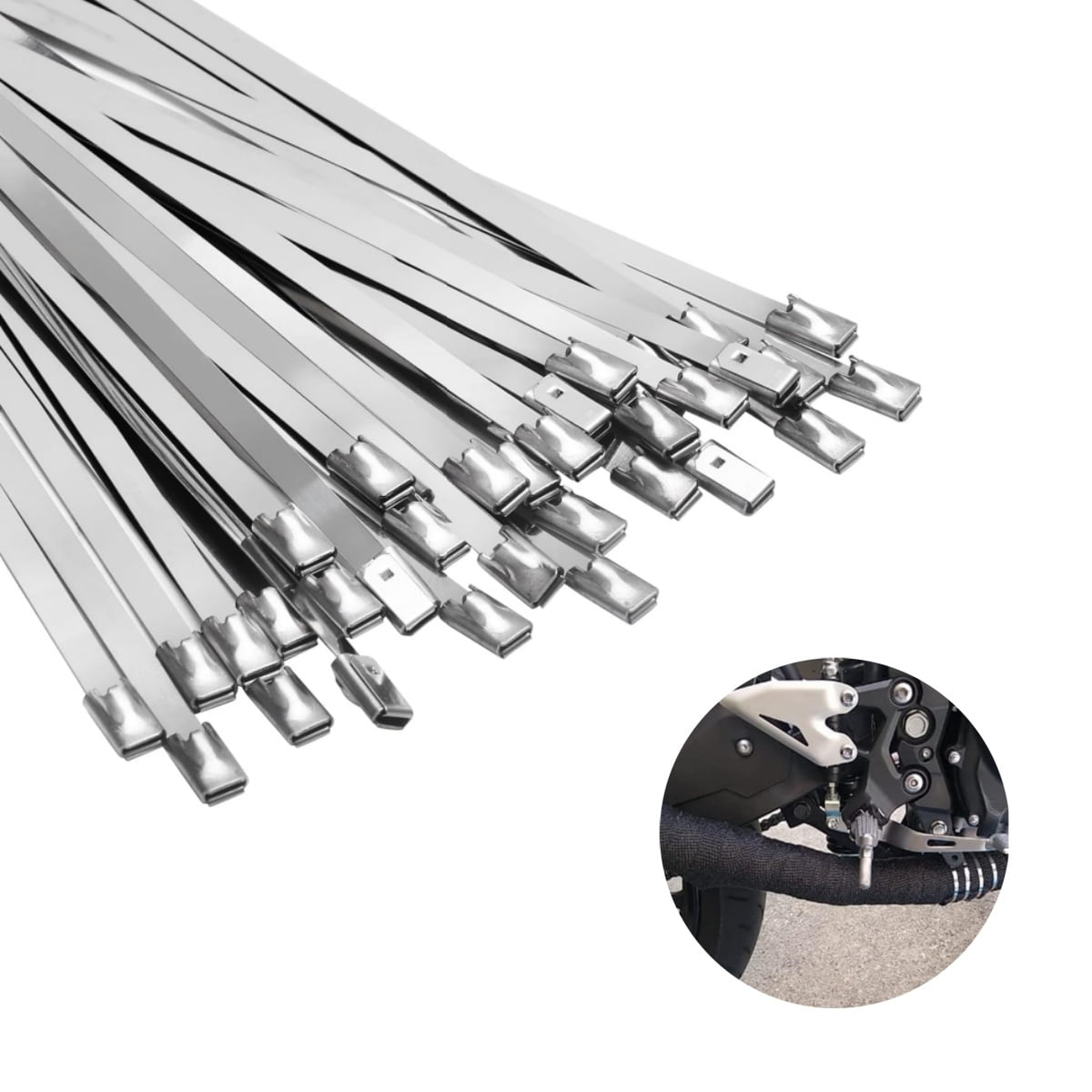QZS Stainless Steel Cable Ties,100Pcs Heavy Duty Silver Wrap Binding ...
