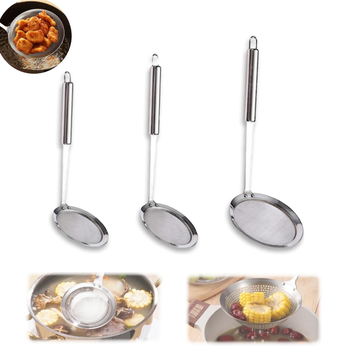 QZS Steel Colander Skimmer Spoons,Fine Mesh Strainer Skimmers Spoons ...