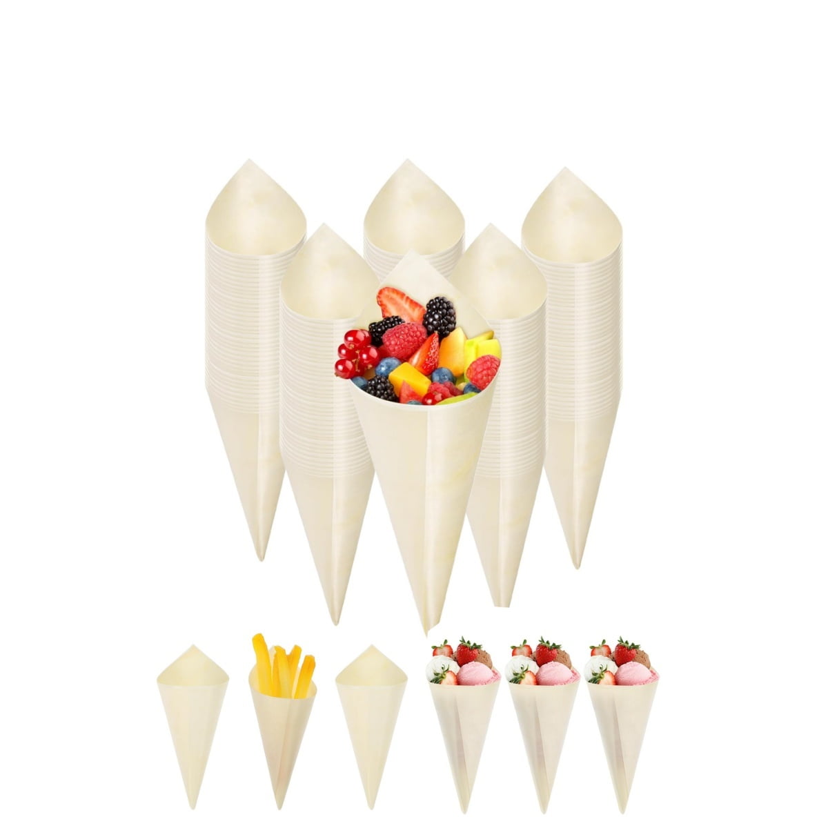 QZS Wood Tasting and Serving Cones,120Pcs Appetizers Tasting Cone for ...