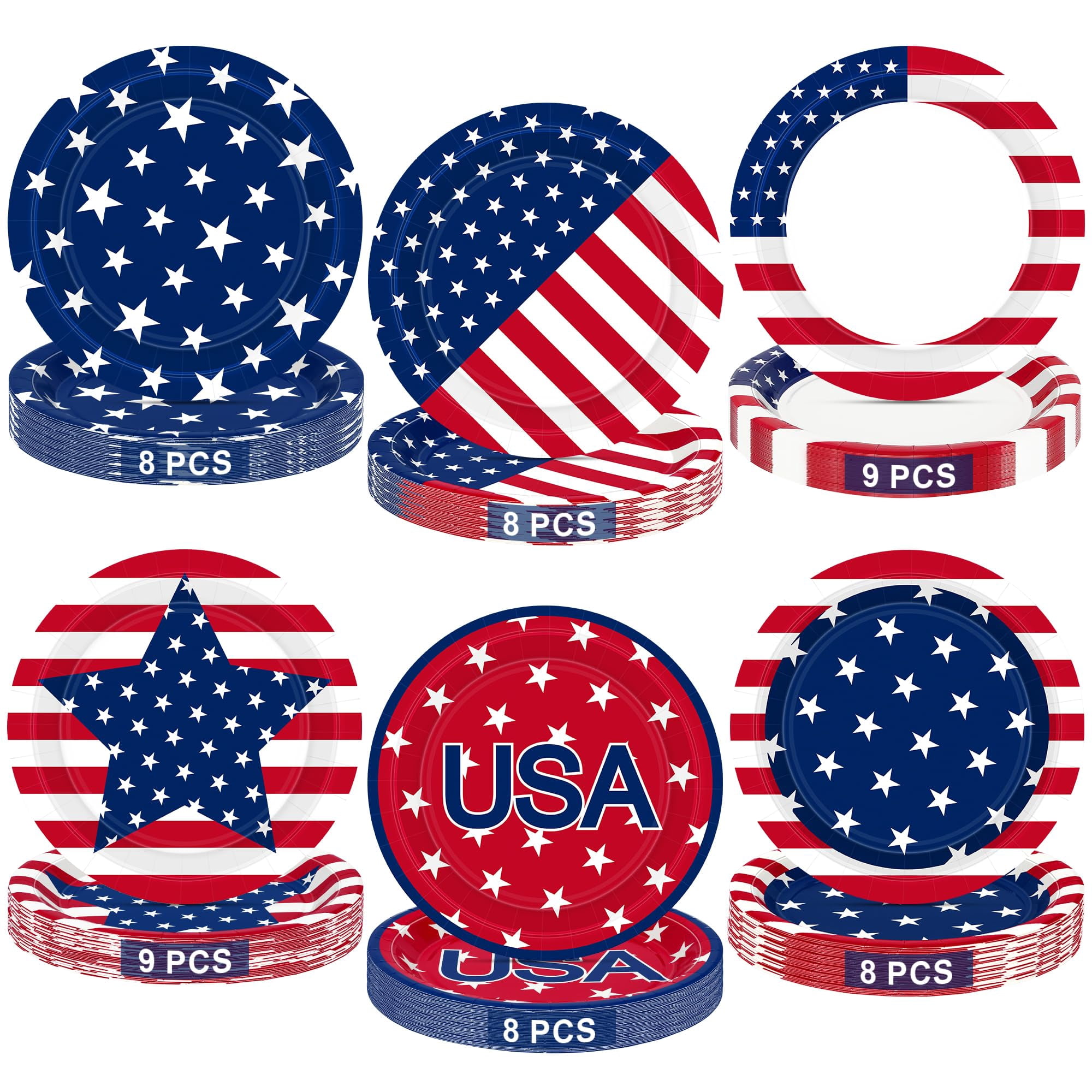 QZYL 50 PCS 4th IFF17 of July Plates, Paper Plate, Disposable Red White ...