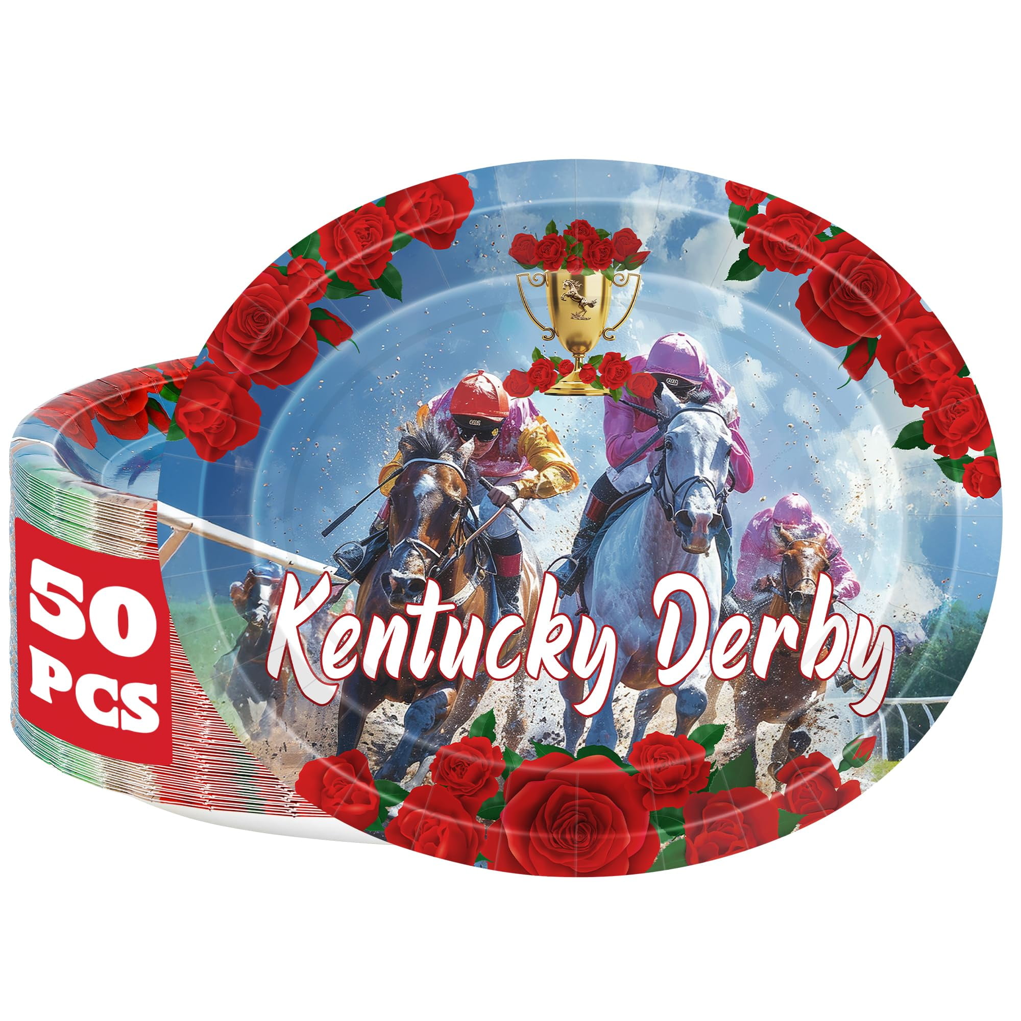 QZYL 50 PCS Derby Party Supplies, AFN1Disposable Oval Kentucky Plates ...