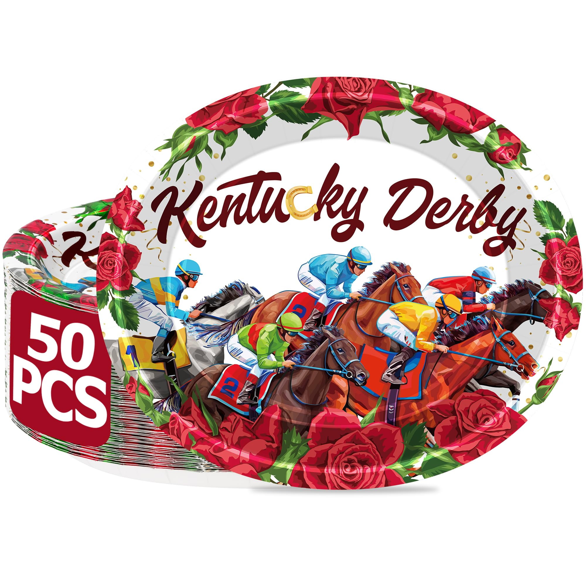 QZYL 50PCS Derby Party Supplies, Large AFN1Oval Derby Plates ...