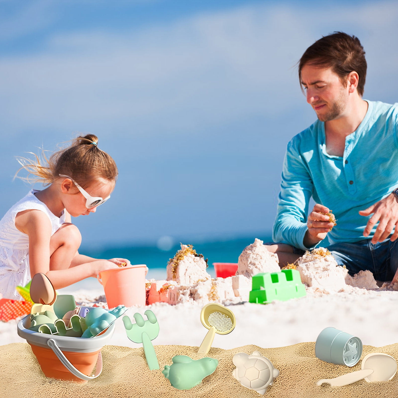 Sandpit Beach Toy Set 11 Pcs | Foldable Bucket Shovel Rake Molds ...