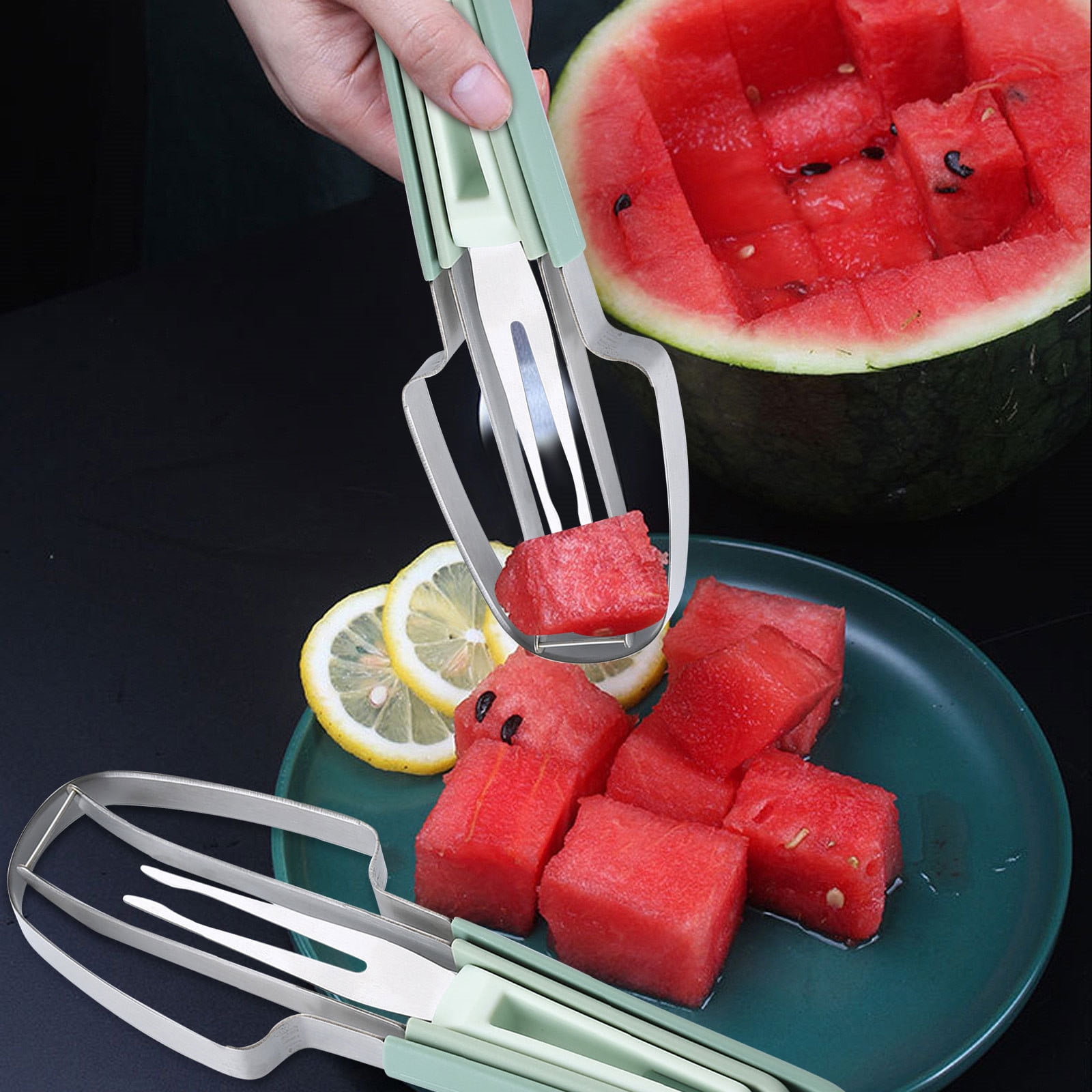 Qaailabf 3-in-1 Stainless Steel Watermelon Cutter Set with Fork, Slicer ...
