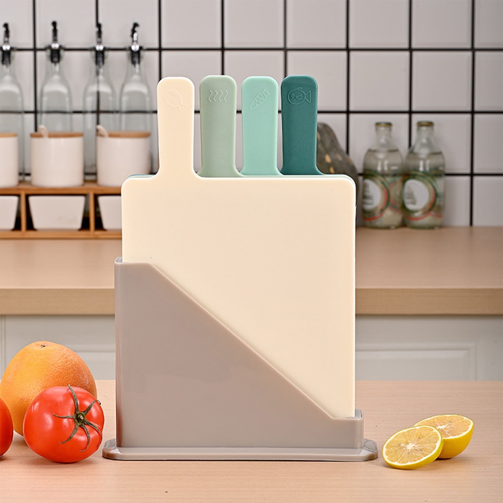 Qaailabf 4-Piece Color Coded Plastic Cutting Board Set with Storage ...