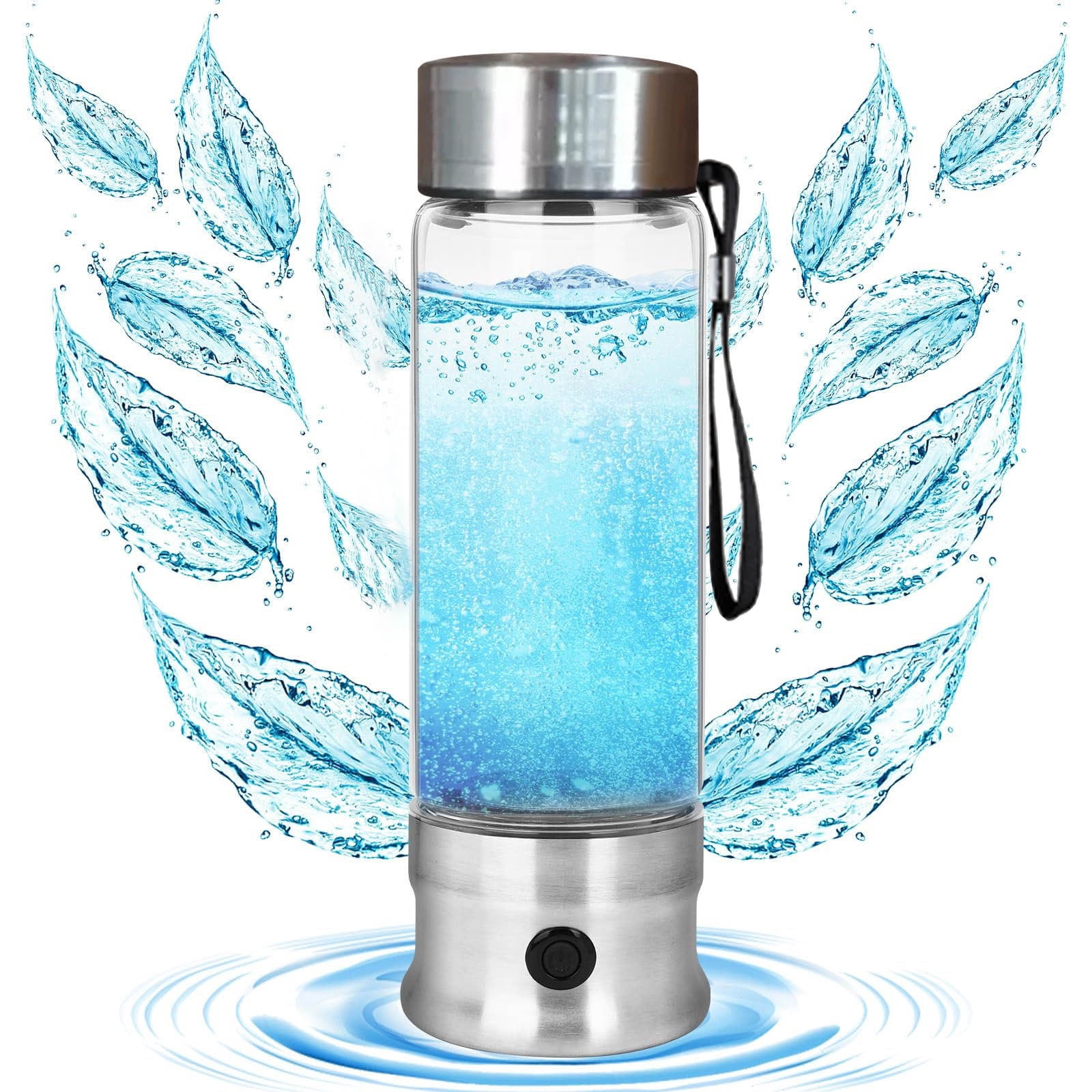 Qaailabf 420ml Portable Hydrogen Water Generator Bottle, USB Rechargeable Glass Water Ionizer ...