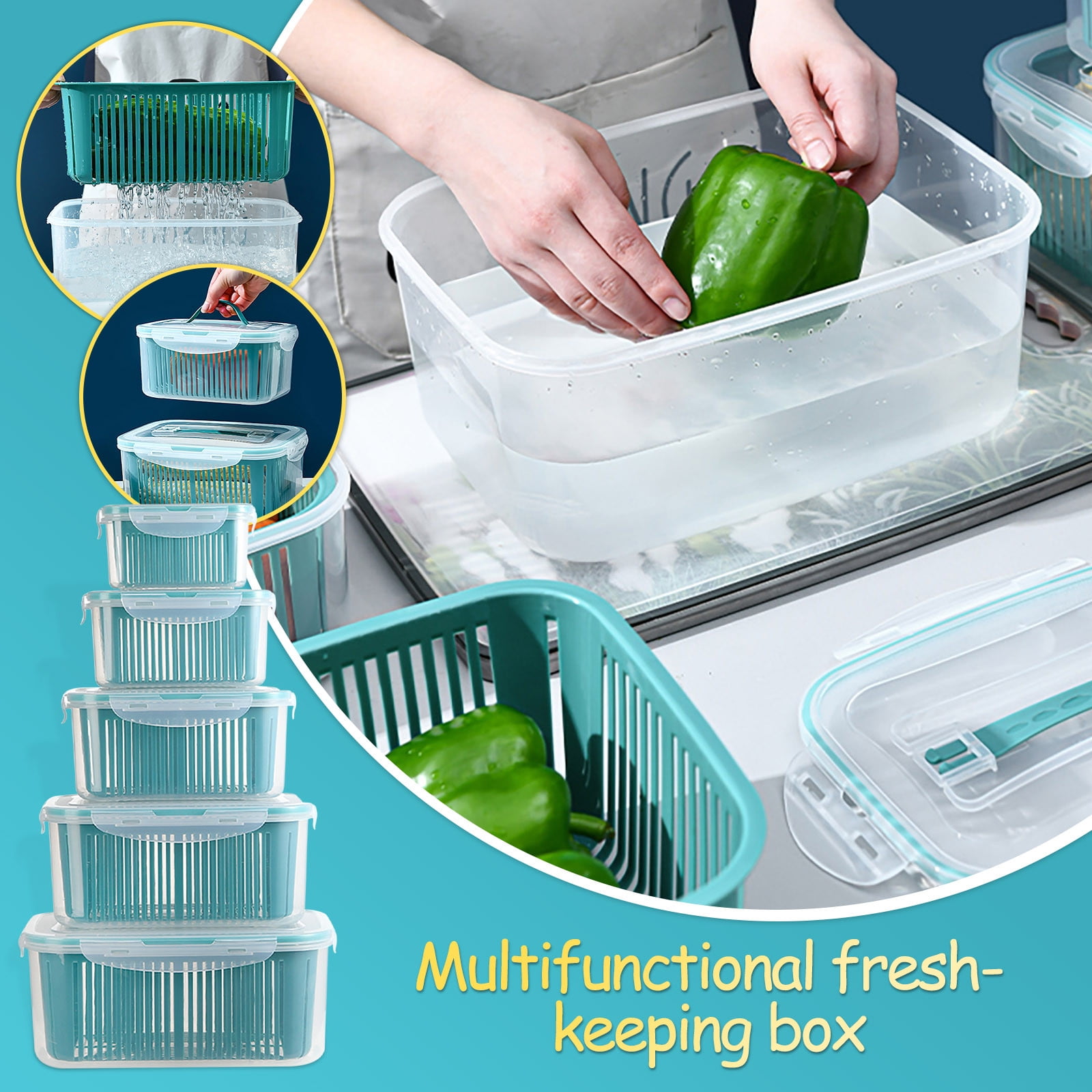 Qaailabf 5 Piece Stackable Produce Storage Containers with Draining ...